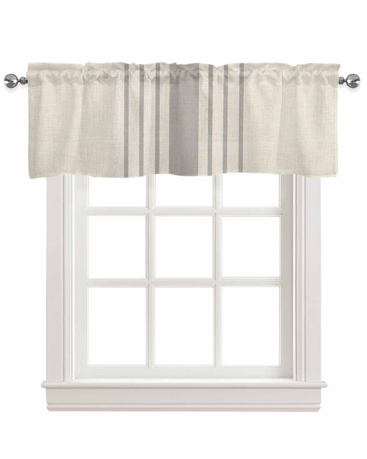 Grey Striped Kitchen Valances for Windows Farmhouse Linen Window ...