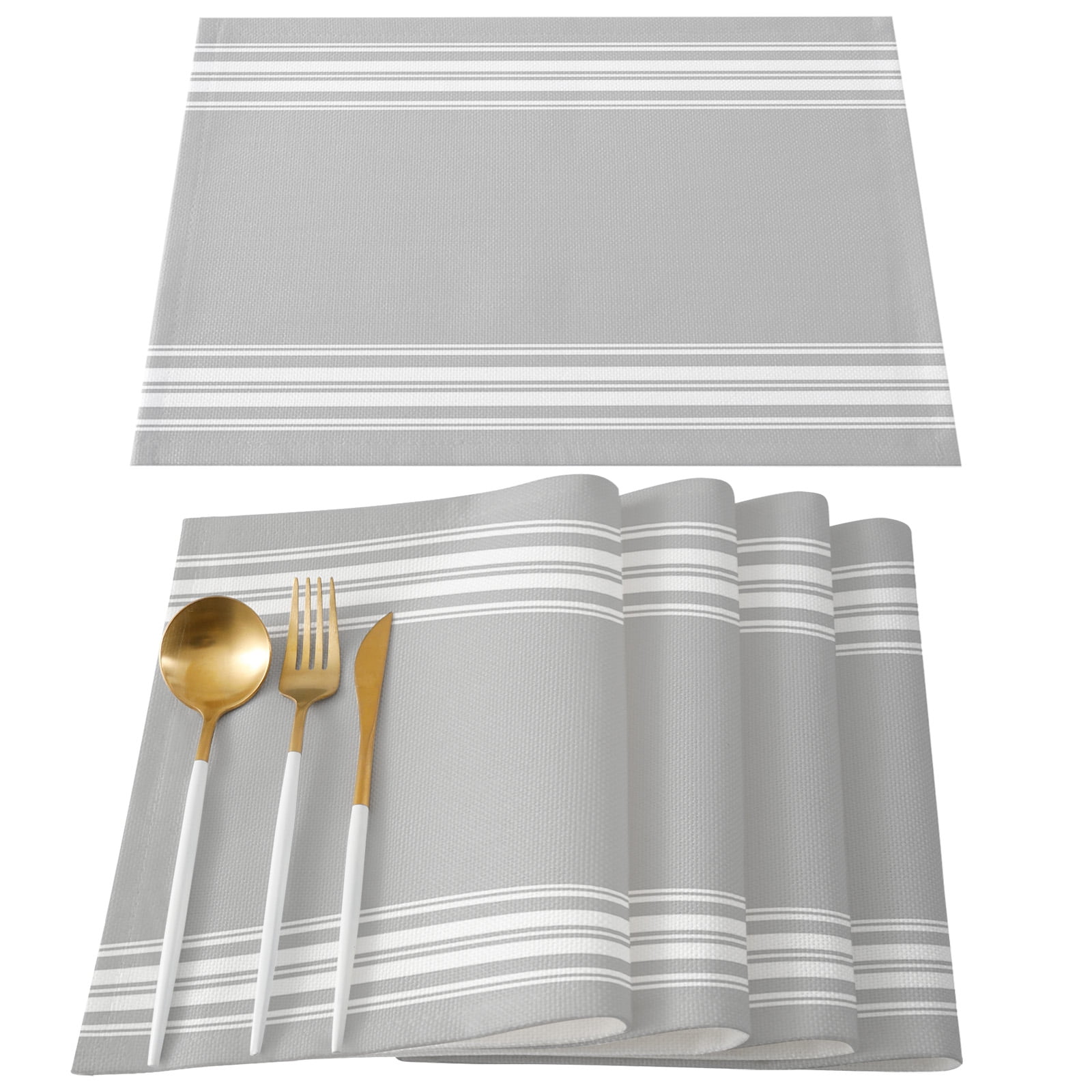 Grey Striped Placemats Set of 4, Luxurious White Stripes Modern ...