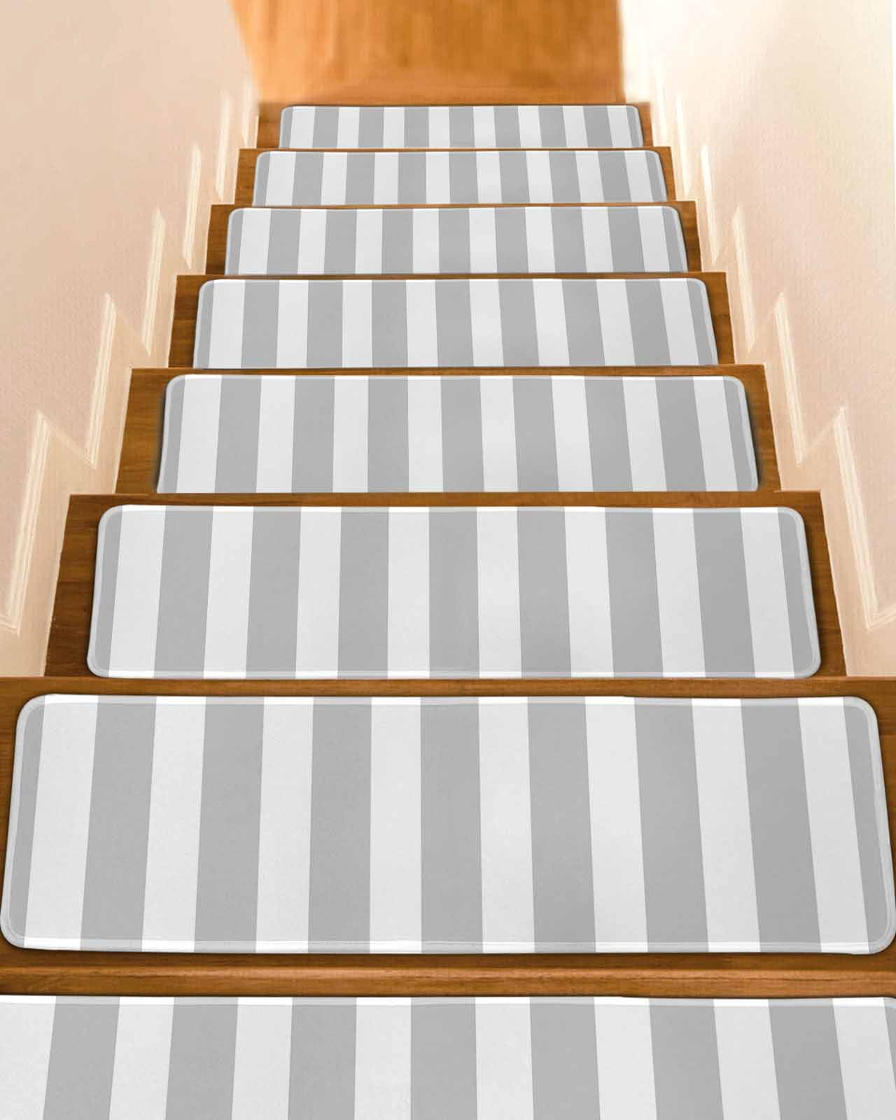 Grey Striped Stair Treads for Wooden Steps Indoor Runner Rug Carpet ...