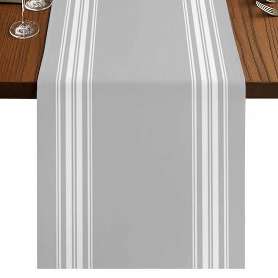 Grey Striped Table Runner 120 Inches Long,Luxurious White Stripes ...