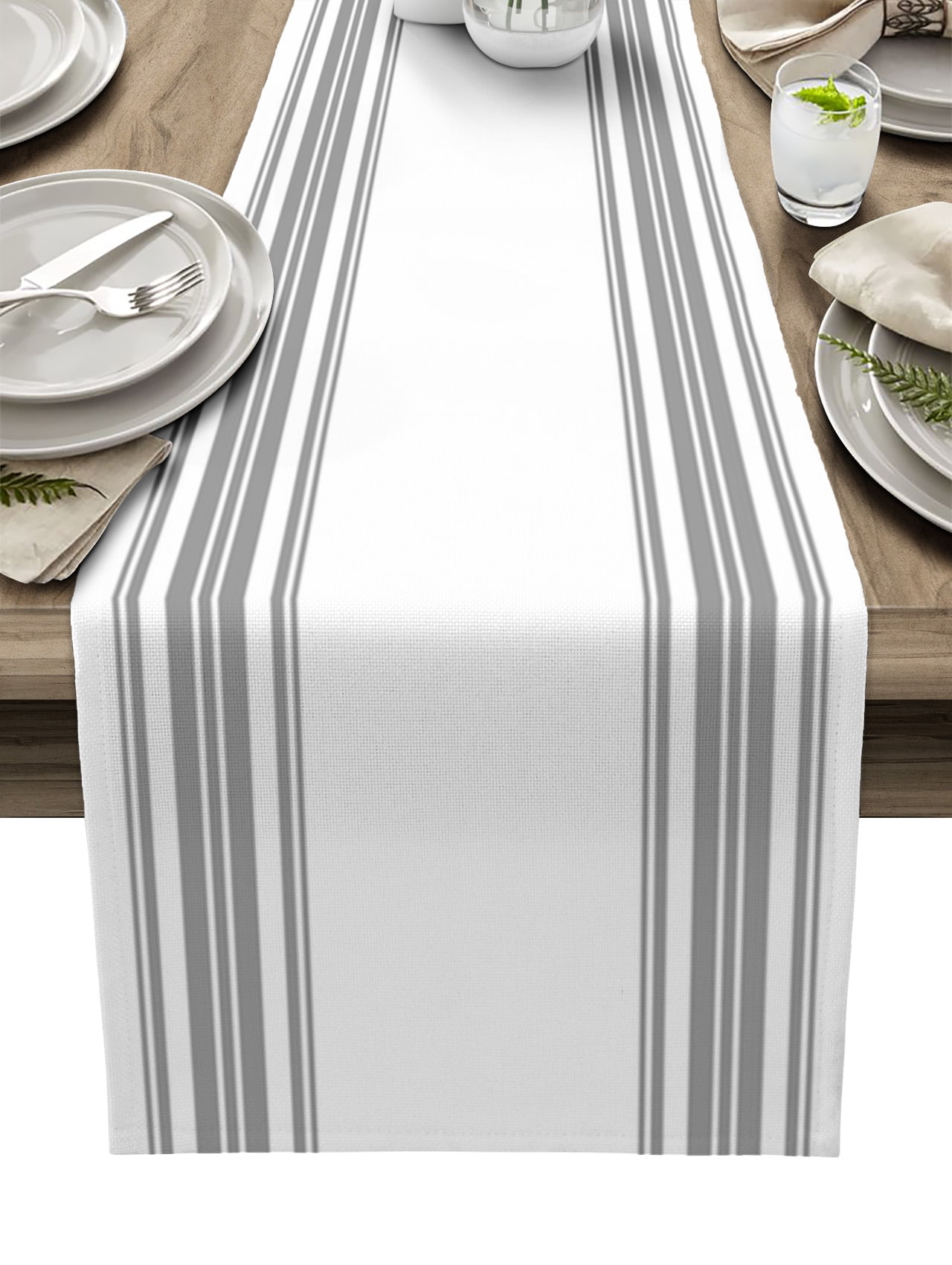 Grey Striped Table Runner 70 Inches, Modern White Striped Abstract Art ...