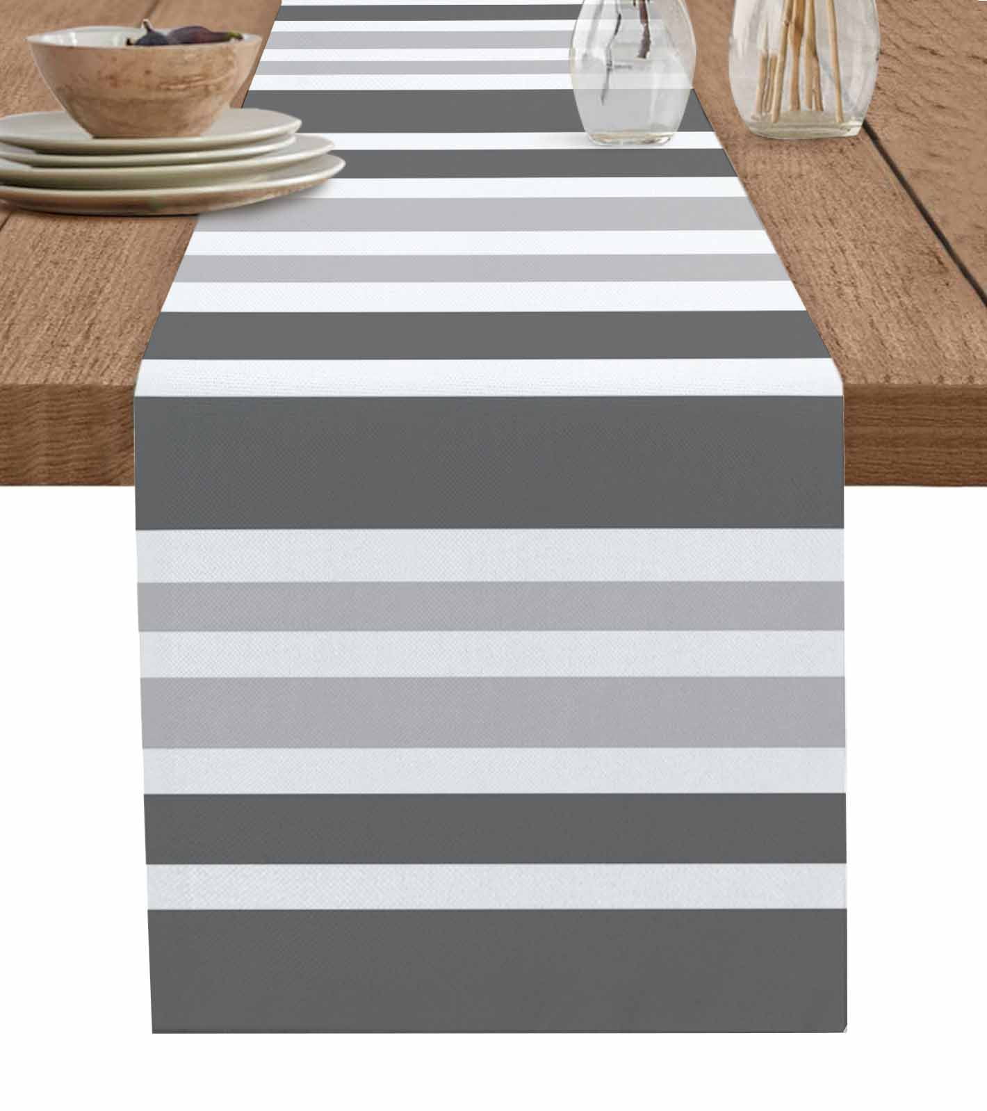 Grey Striped Table Runners 72 Inches Long, Cotton Linen Fabric Table ...