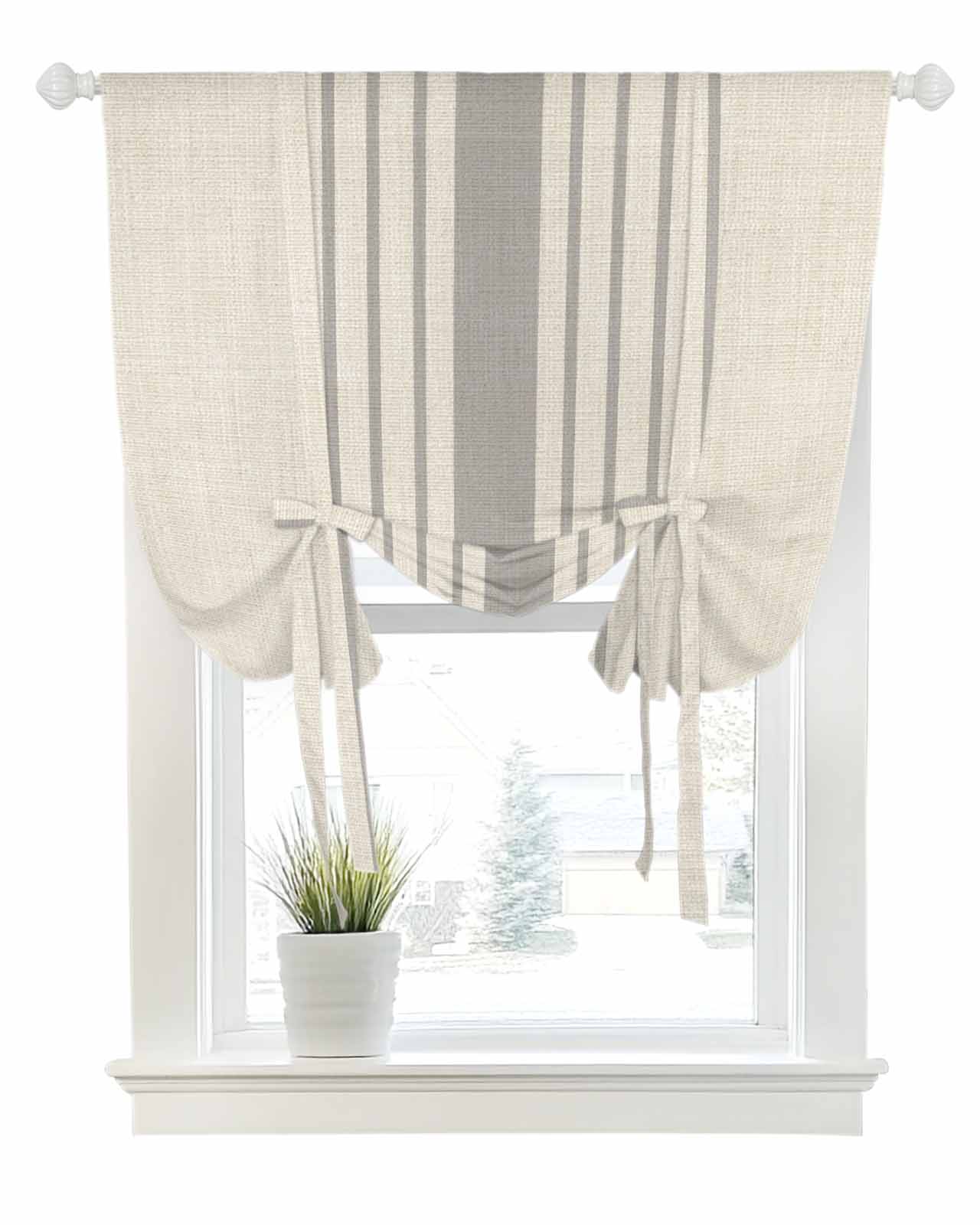 Grey Striped Tie Up Curtains for Window, Thermal Insulated Balloon ...