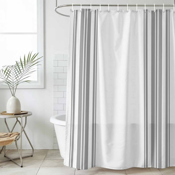 Grey Striped Waterproof Fabric Shower Curtain,Modern White Striped ...