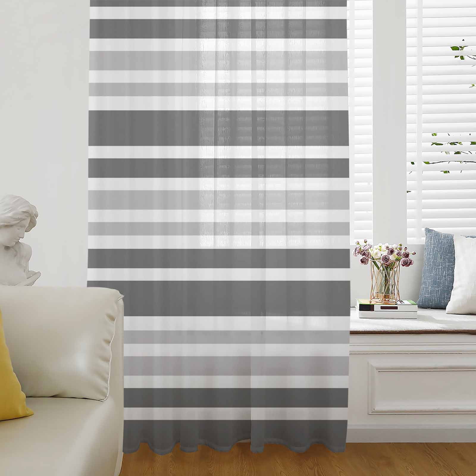 Grey Striped Window Curtain 96 Inches Long,Ombre Geometric White ...