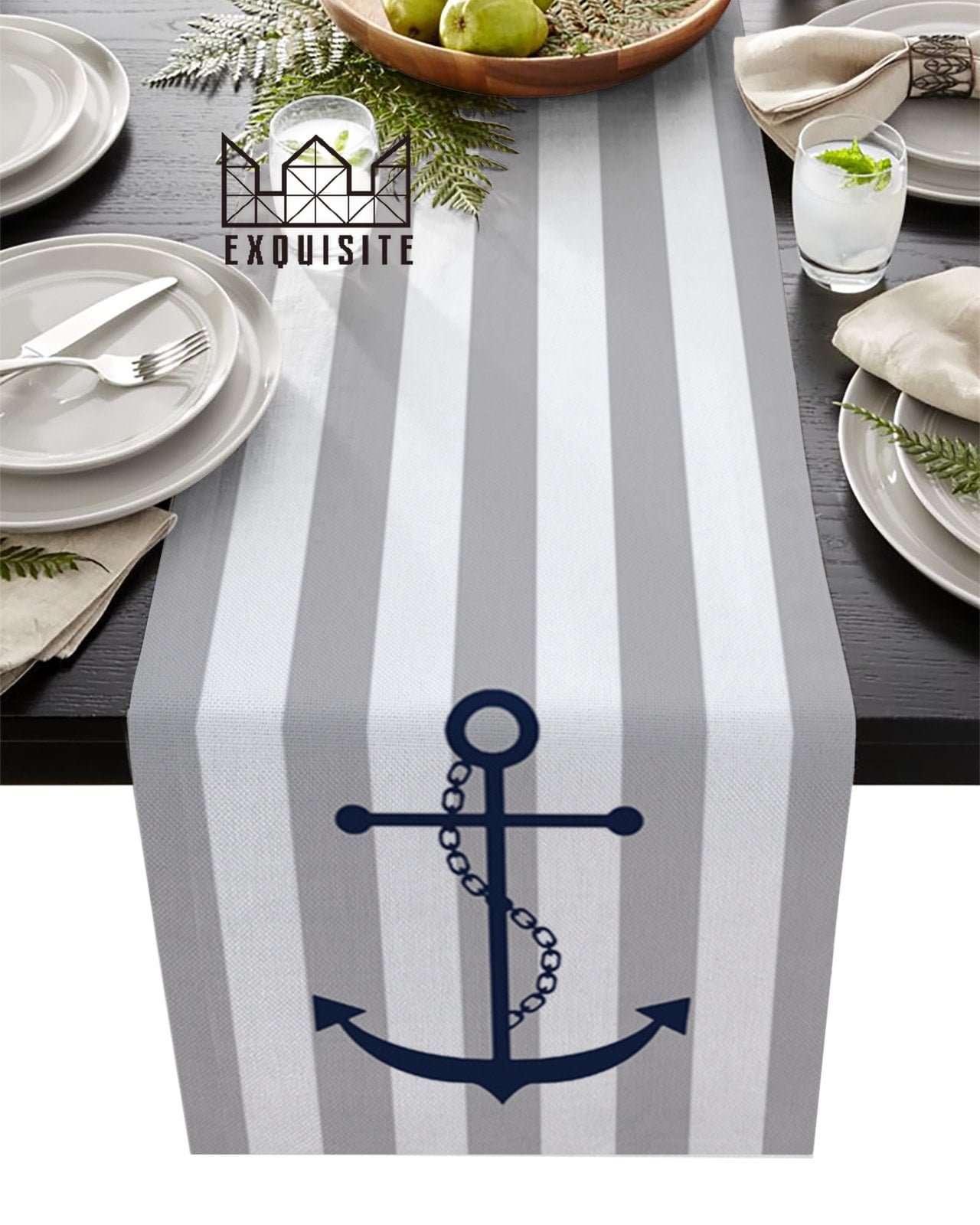 Grey Stripes Anchor Table Runner ration Home r Dinner Table ration ...