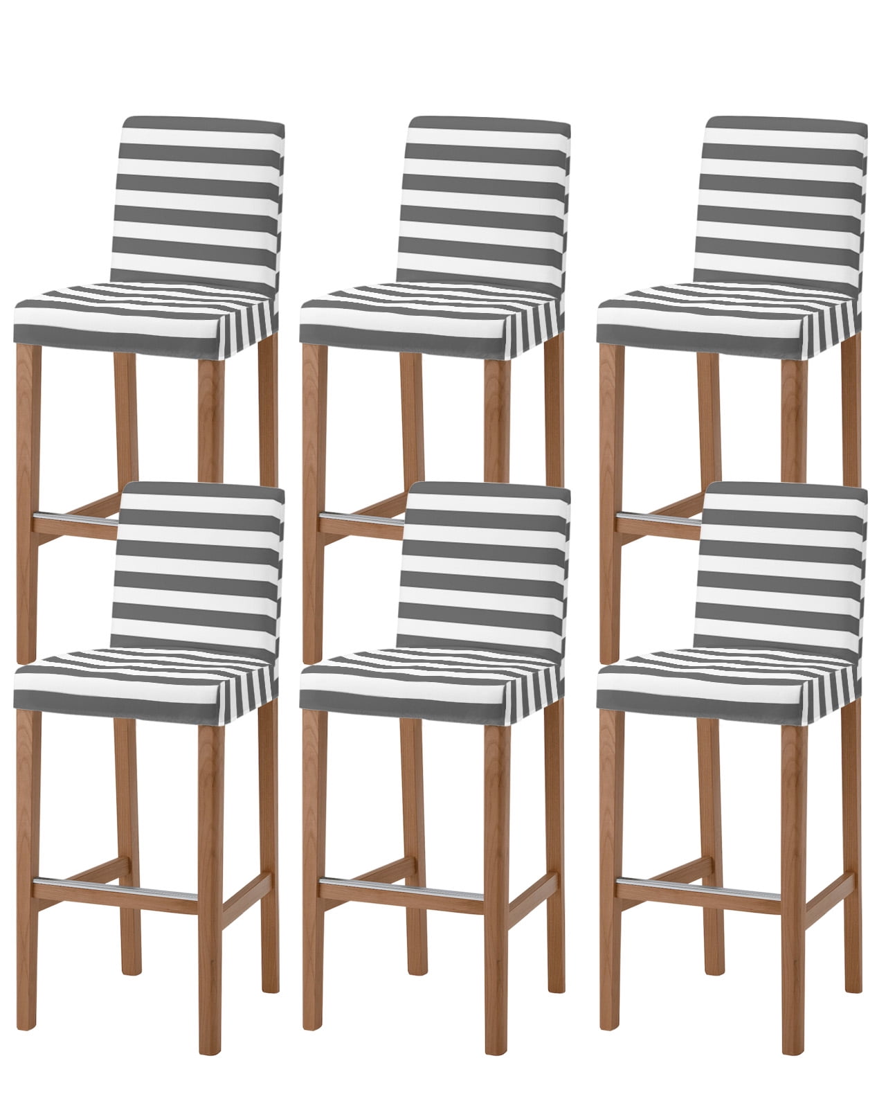 Grey Stripes Bar Stool Covers Set of 6, Simple Gray White Texture ...