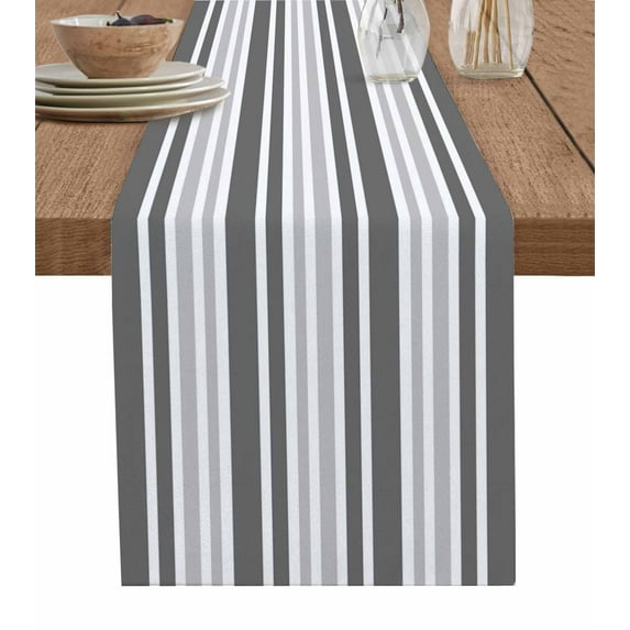 Grey Stripes Burlap Cotton Table Runner 13x90 Inches Long, Modern ...