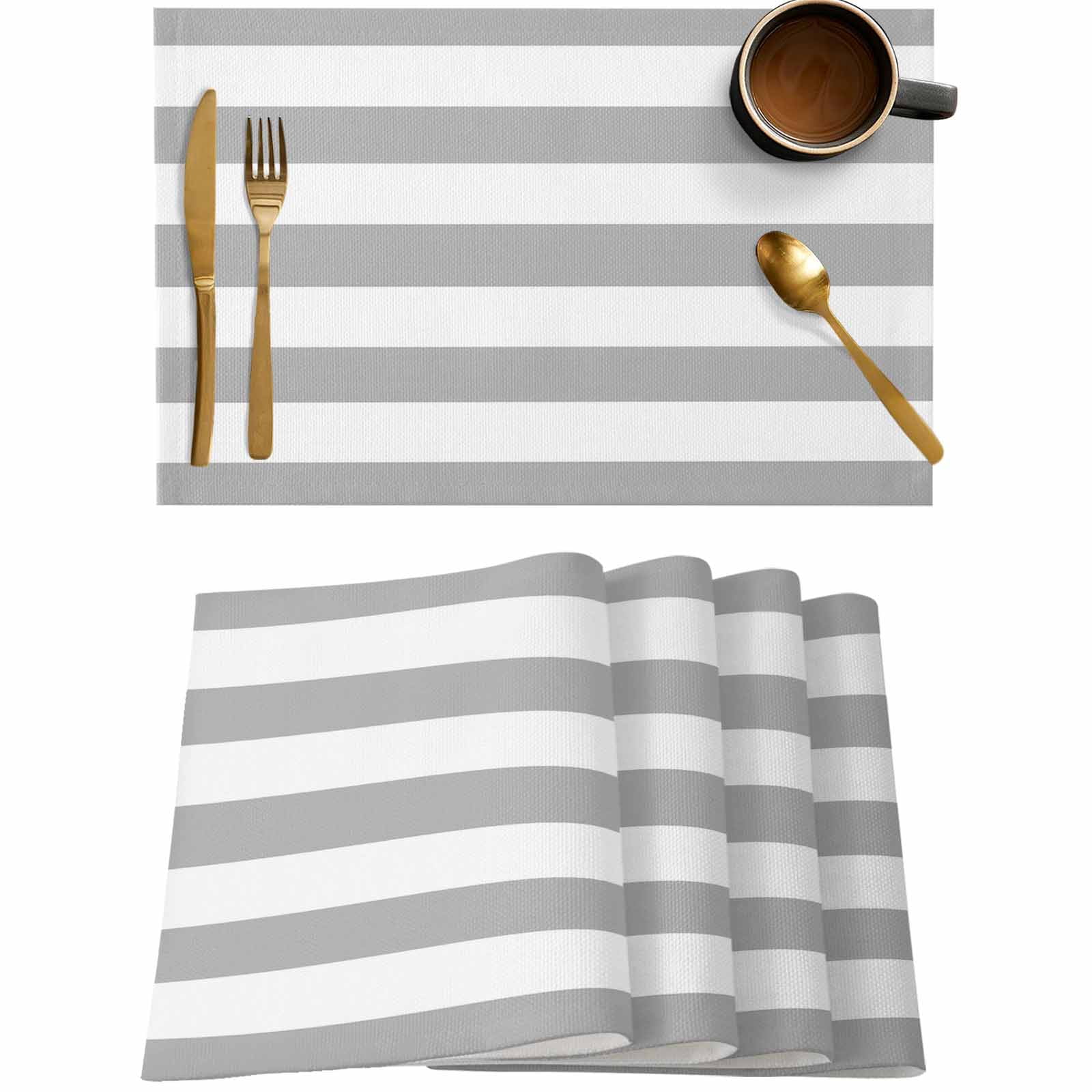 Grey Stripes Geometric White Color Blocks Placemats Set of 4,Wipeable ...