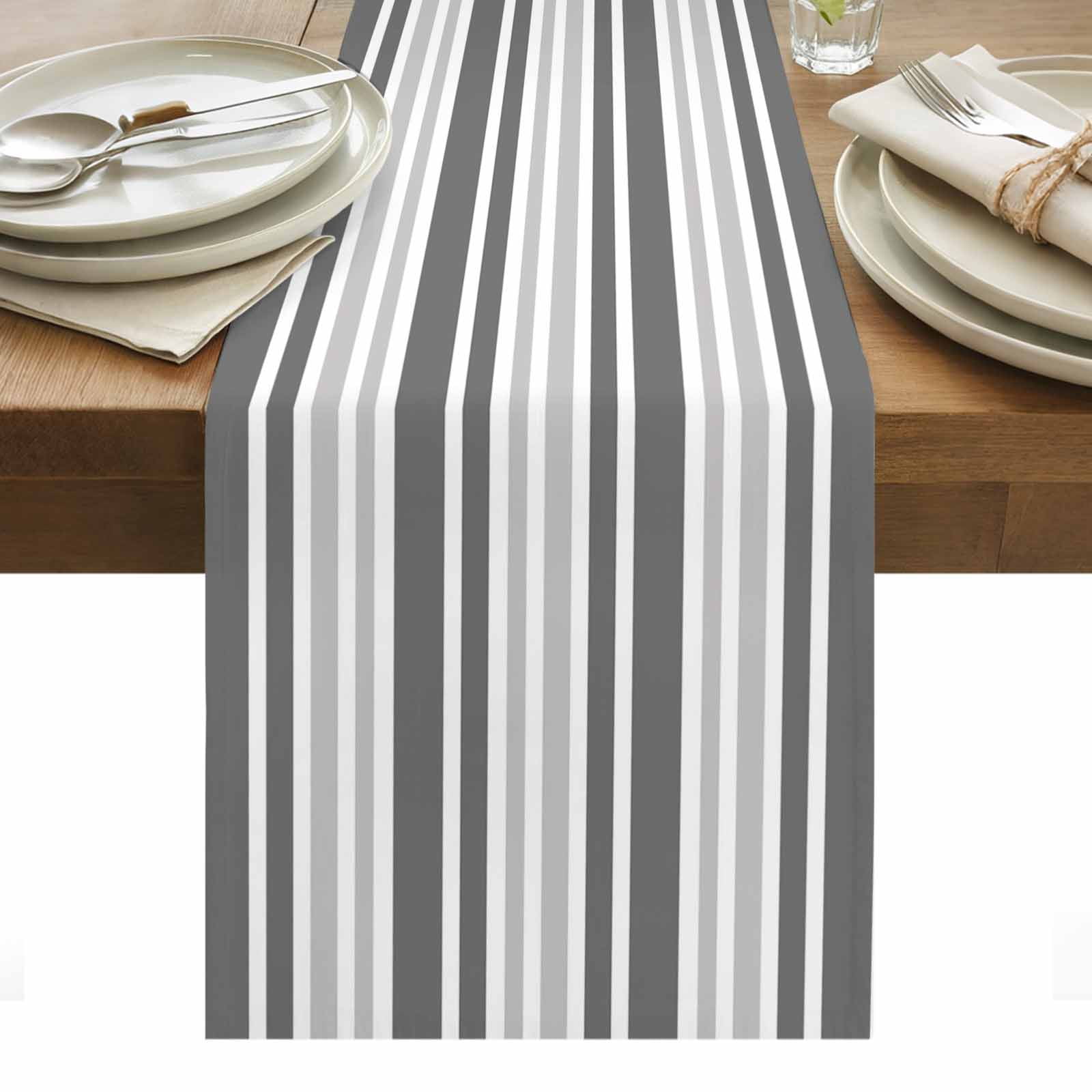 Grey Stripes Table Runner - 70 Inch Long, Kitchen Dining Table Runner ...