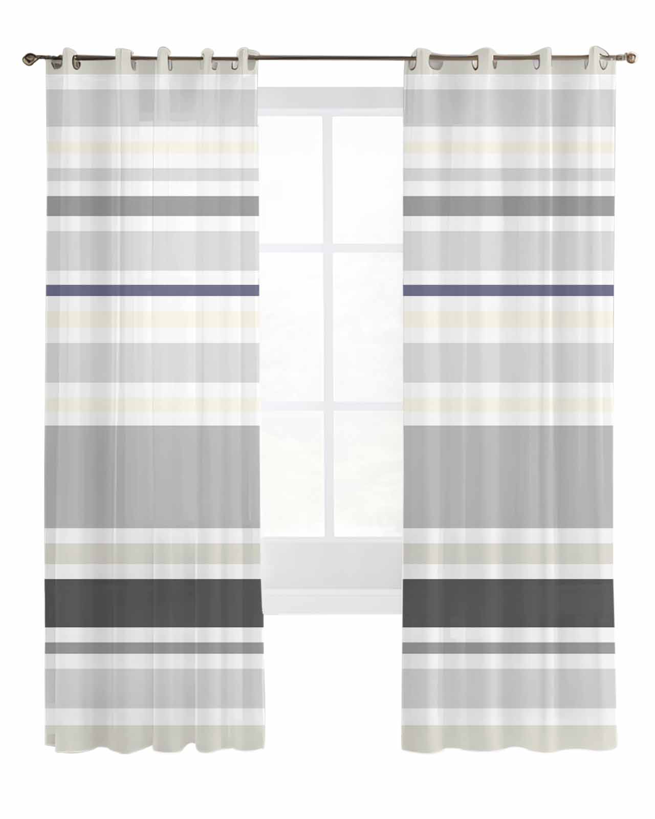 Grey Stropes Sheer Curtains 63 Inch Length 2 Panels Black White Ombre ...