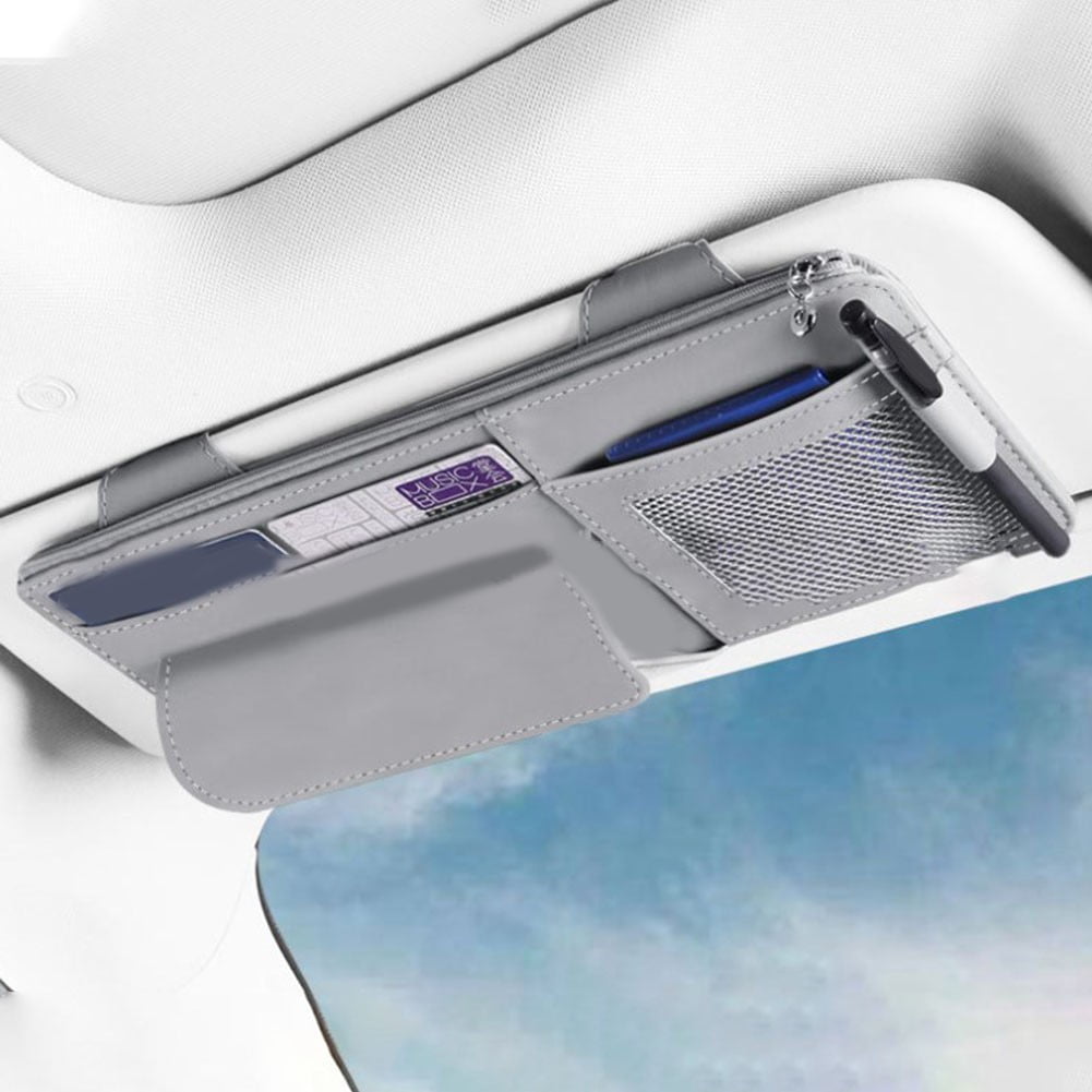 Grey-Sun Visor Organizer Car Leather Interior Pocket Pen Glasses Bag ...