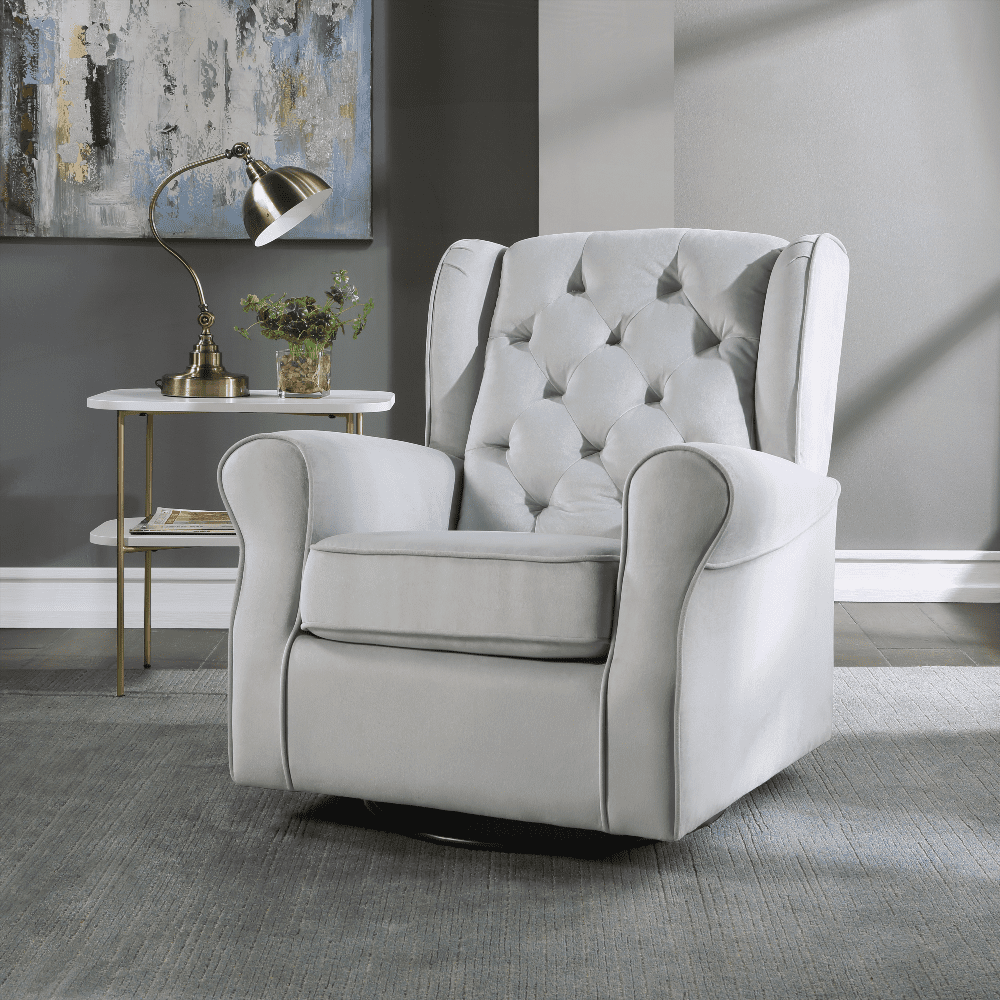 Grey Swivel Chair with Glider - 1-Piece Solid Wood with Glider Function ...