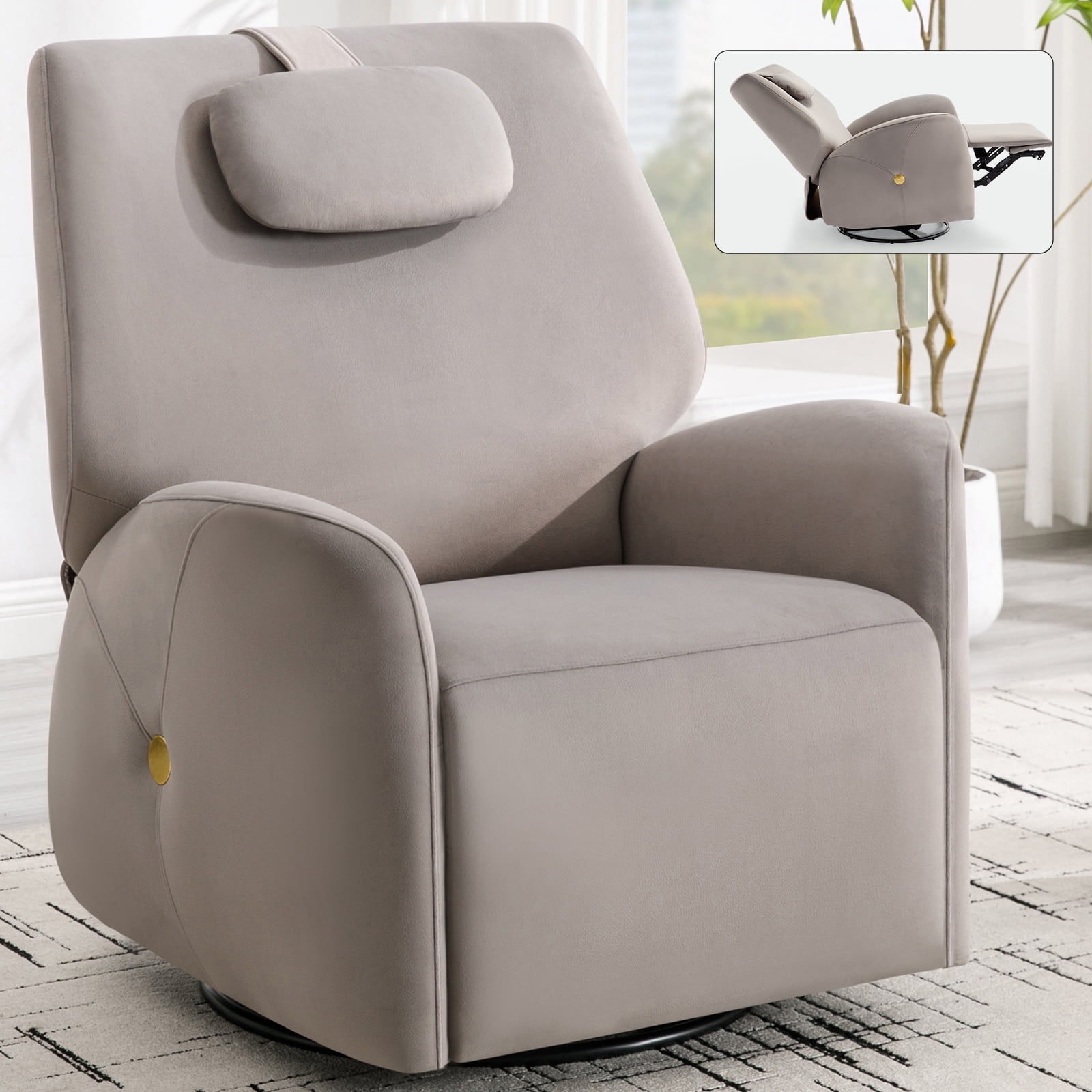 Grey Swivel and Rocker Power Recliner Chair with Lumbar and Neck ...