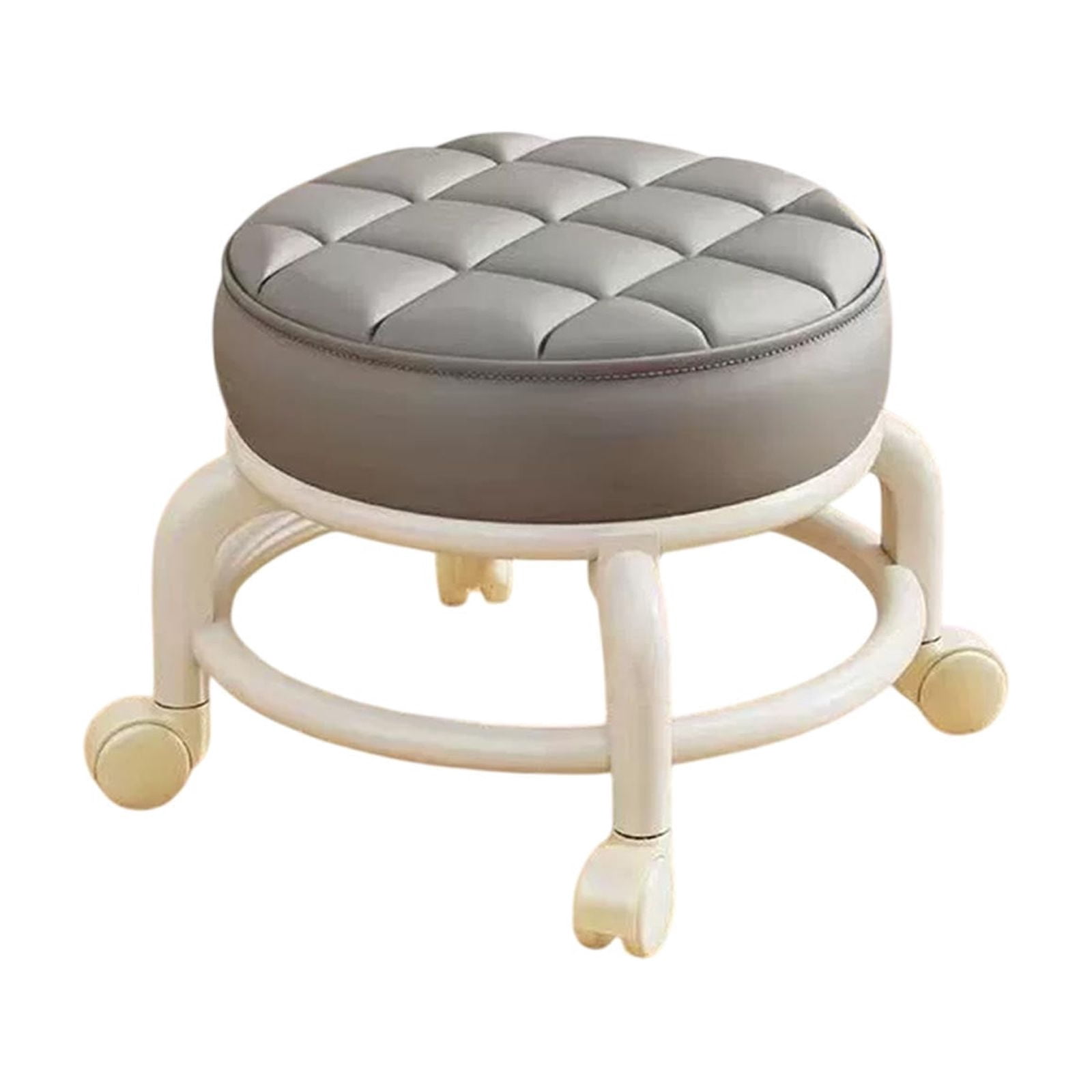 Grey Swivel Wheel Stool With Plastic Casters For Living Room Movable ...