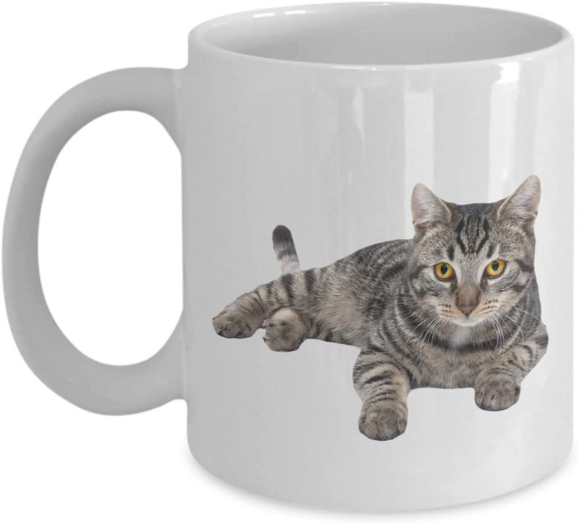 Grey Tabby Cat Mug - Funny Tea Hot Cocoa Coffee Cup - Novelty Birthday ...