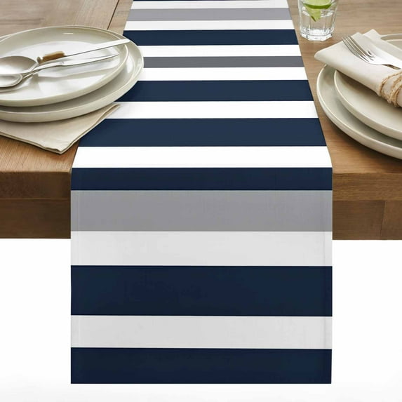 Grey and Table Runner 13x60 inch Navy Blue Stripe Abstract Geometric ...