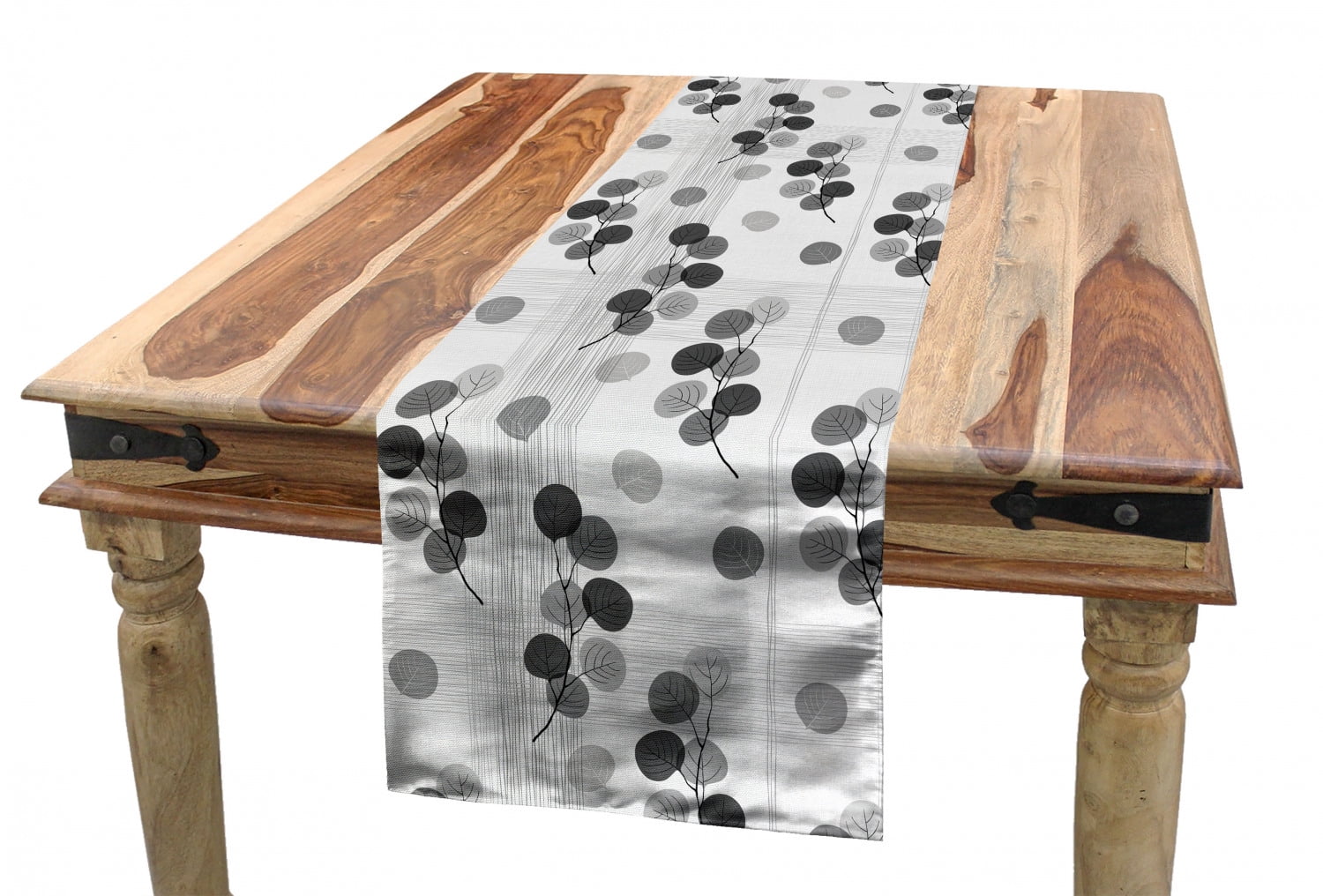 Grey Table Runner, Artisan Circle Shaped Leaf Foliage Branches with ...