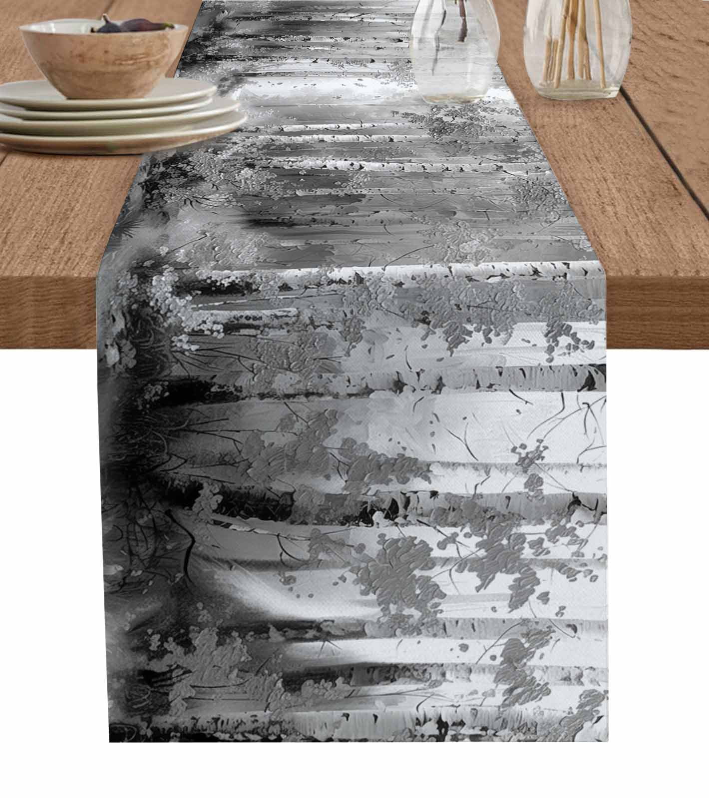 Grey Table Runner Modern Oil Painting Art Forest Tablerunners 18 x 72 ...