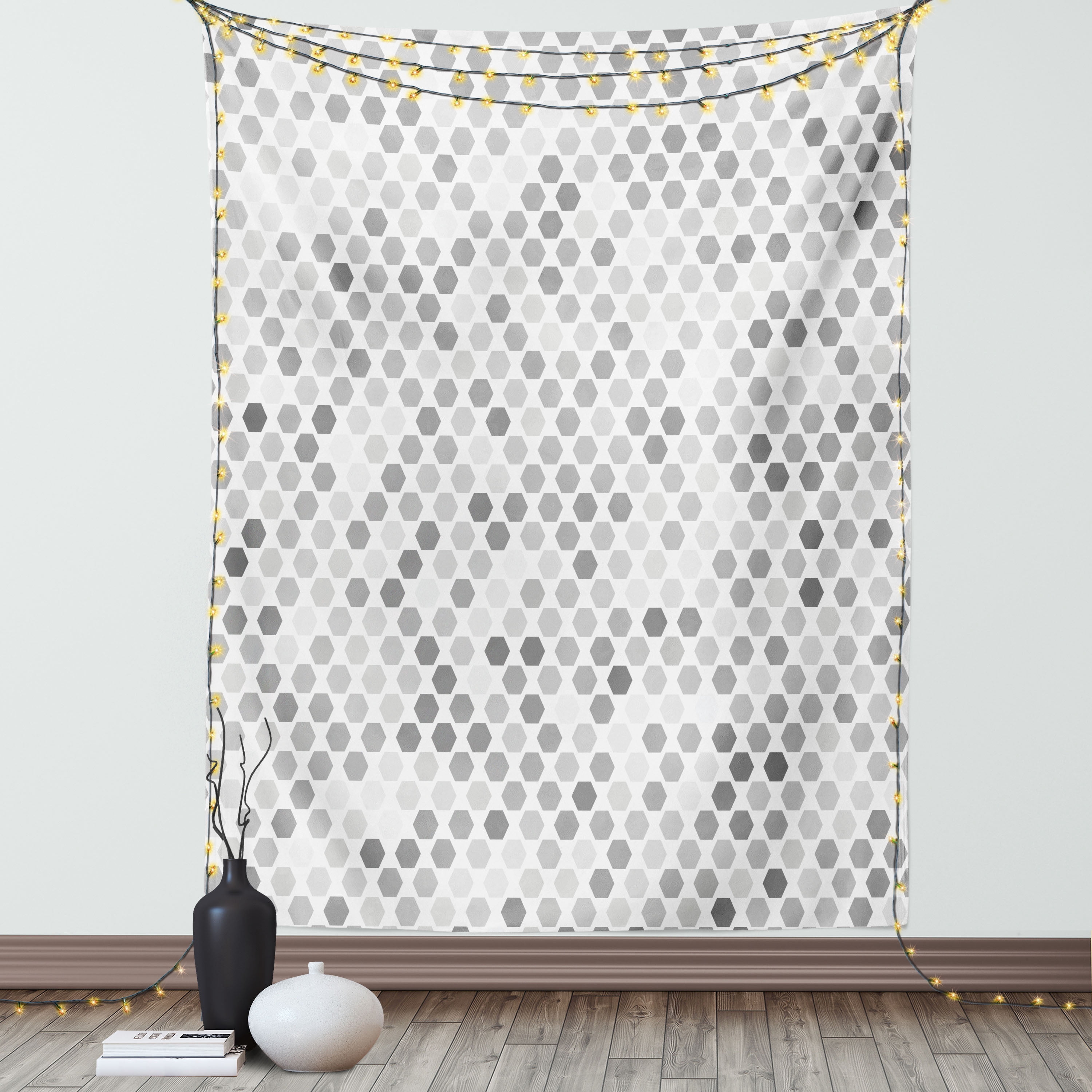 Grey Tapestry, Abstract Zig Zag Hexagon Figures Vivid and Dark Color ...