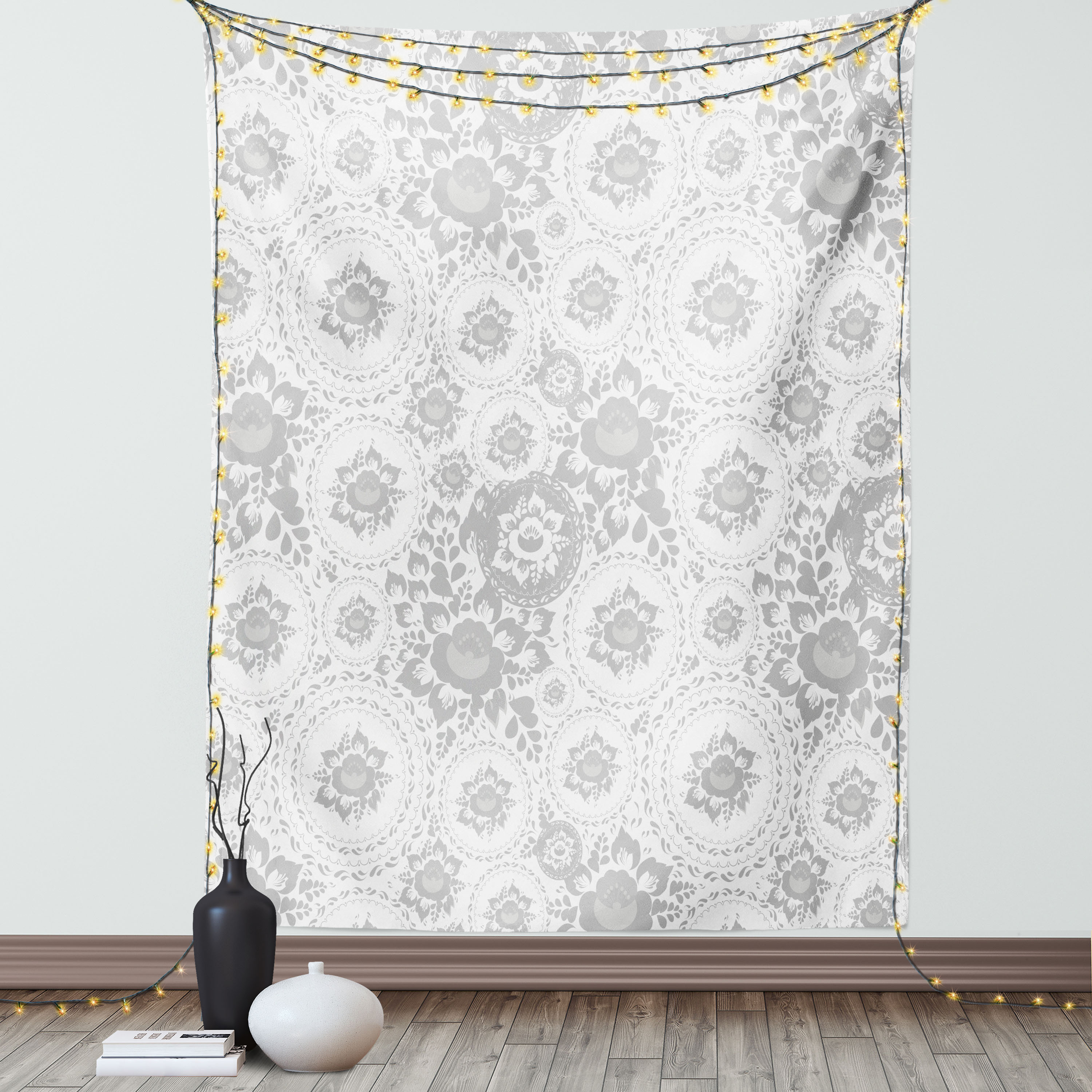 Grey Tapestry, Shabby Chic Medieval Slavic Monochrome Rose Petals ...