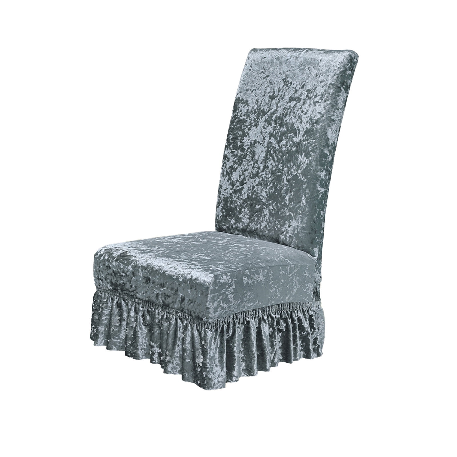 Grey Thickened Stretchy Velvet Chair Cover With Skirt Solid Color ...