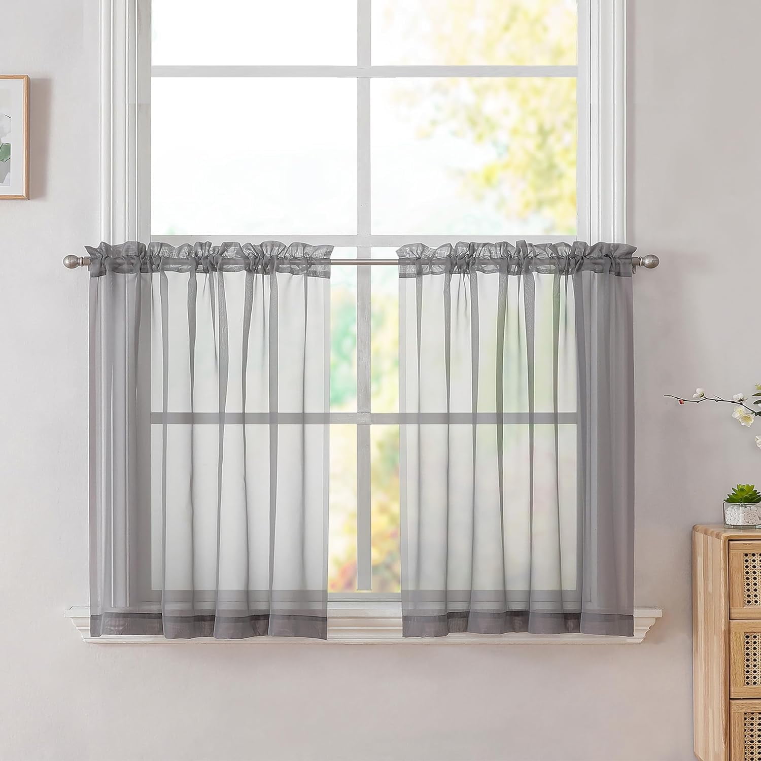 Grey Tier Curtains for Kitchen 24 Inches Long 2 PaSet, Rod Pocket Cafe ...