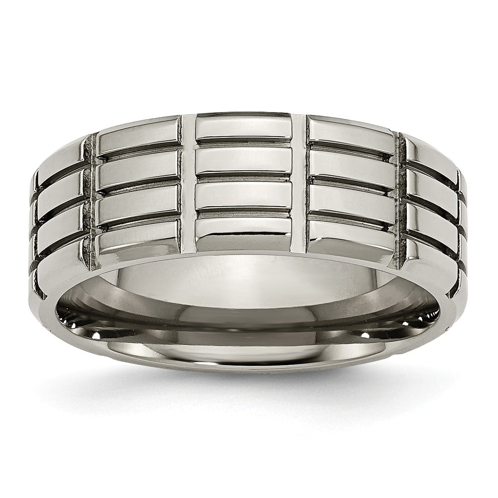 Grey Titanium Ring Band Wedding 8mm Grooved Polished - Walmart.com