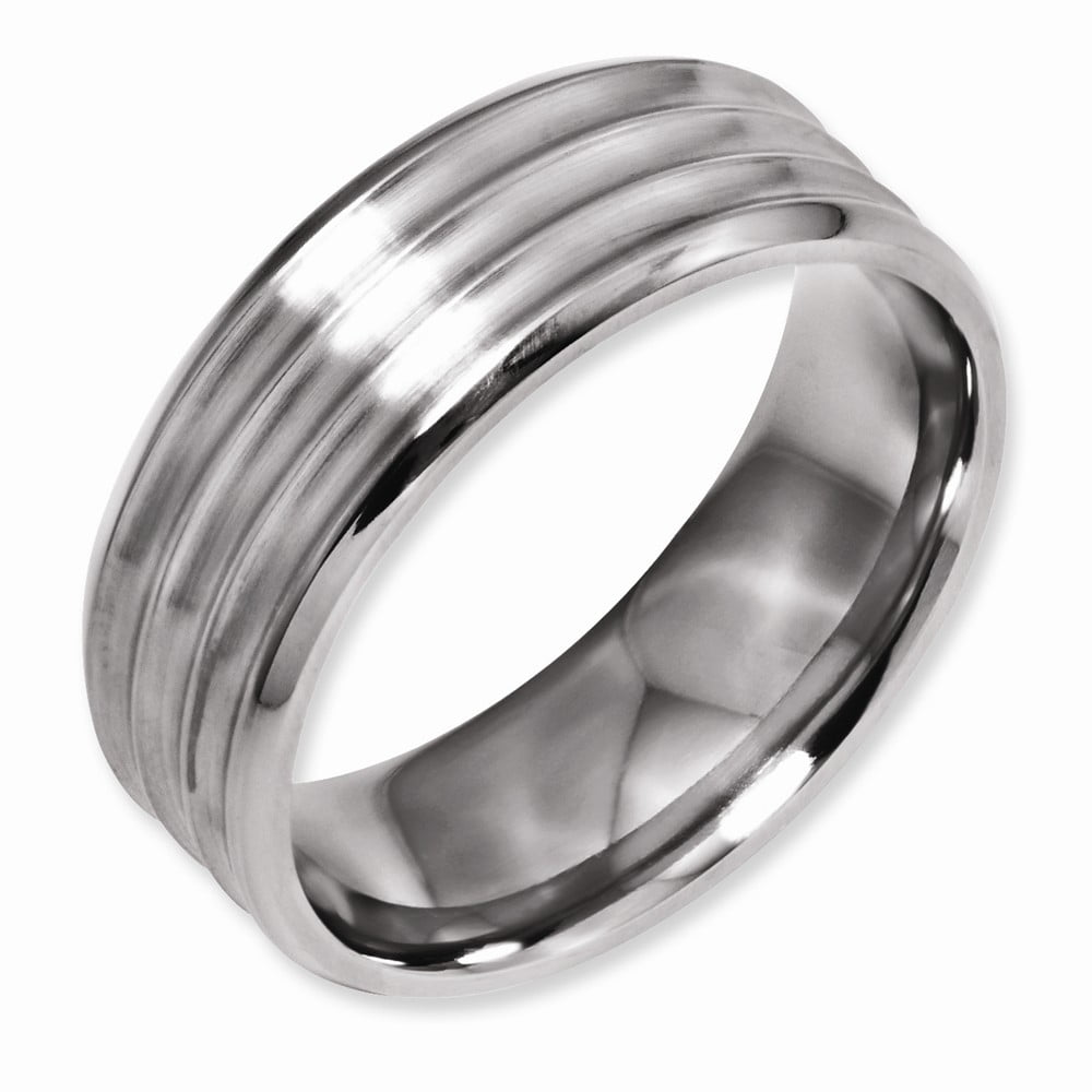 Grey Titanium Ring Band Wedding Grooved Beveled Edge 8mm Brushed and ...
