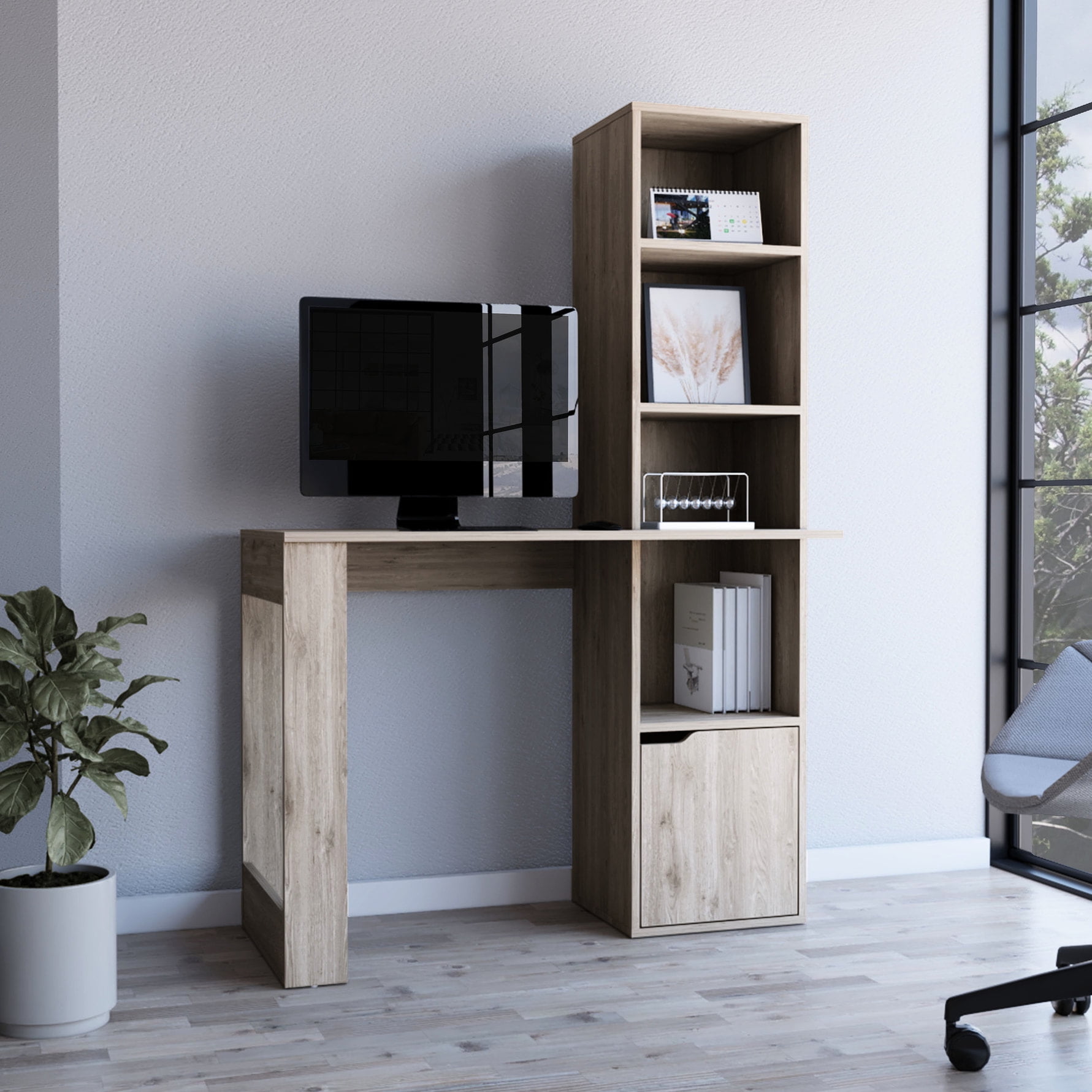 Grey - Toned Engineered Desk - Ample Work Area & Storage Integration ...