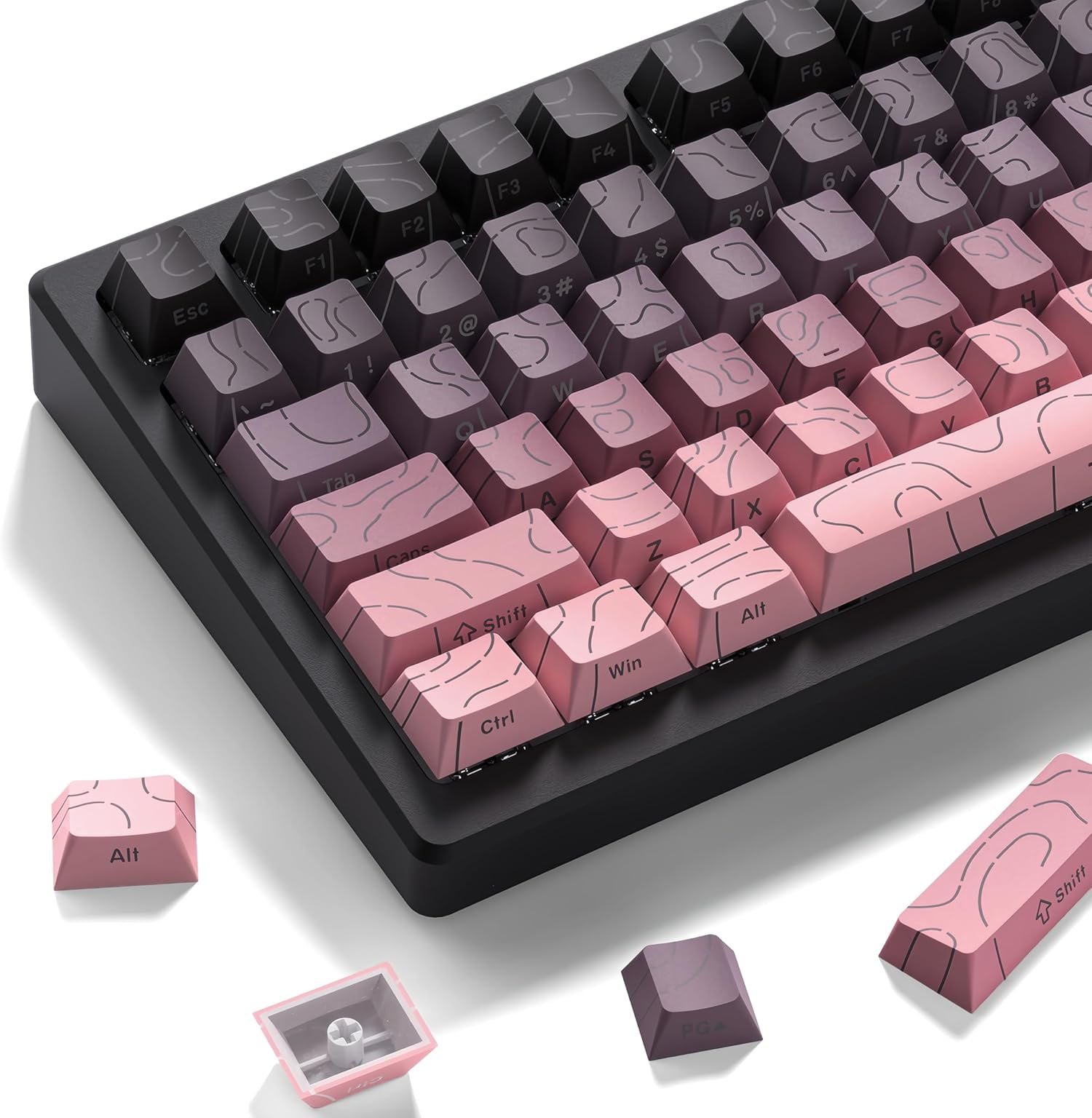 Grey Topographic keycap Sets Line Backlit Gradient keycaps Shine ...