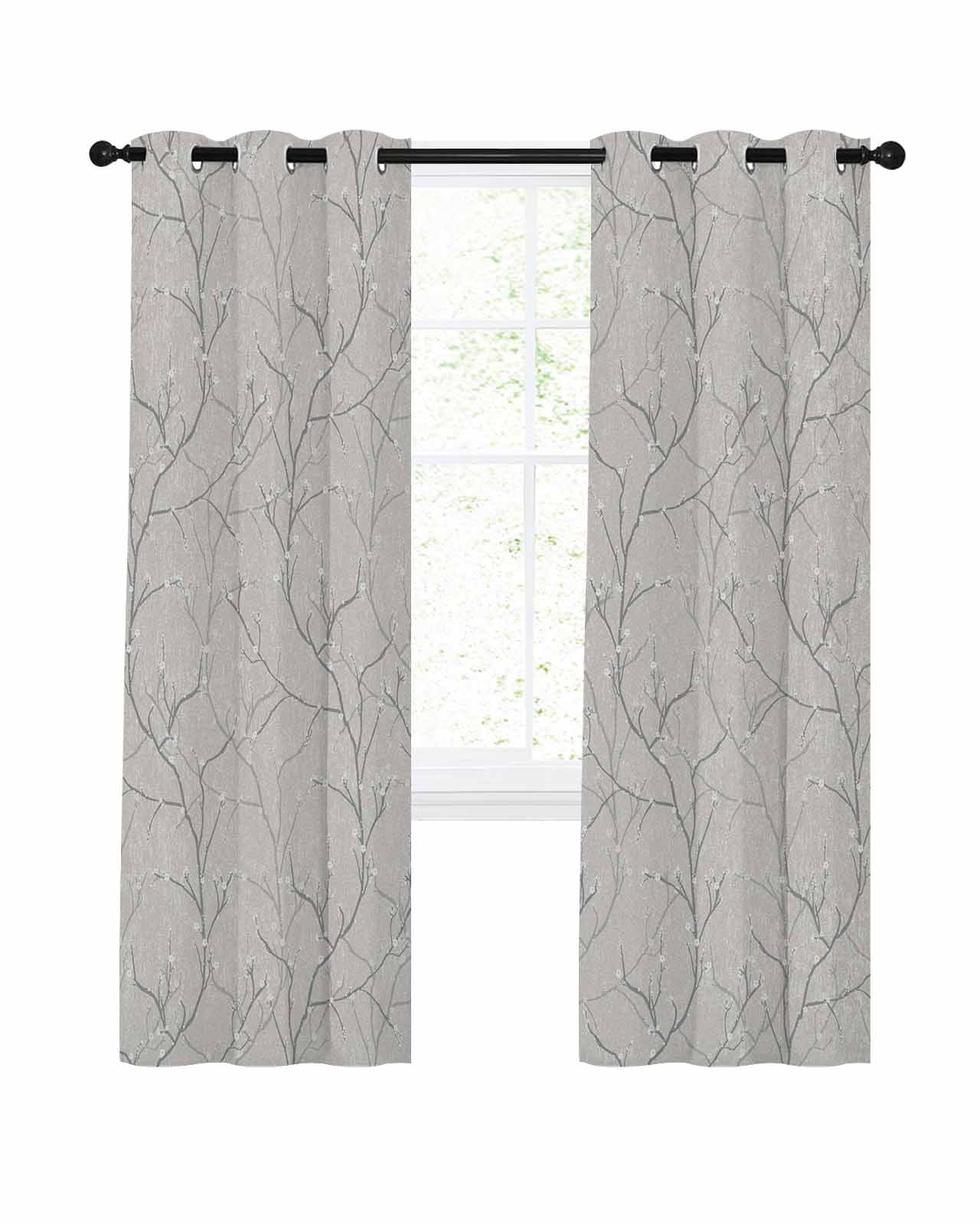Grey Tree Branch Blackout Curtains for Bedroom Living Room, Retro ...