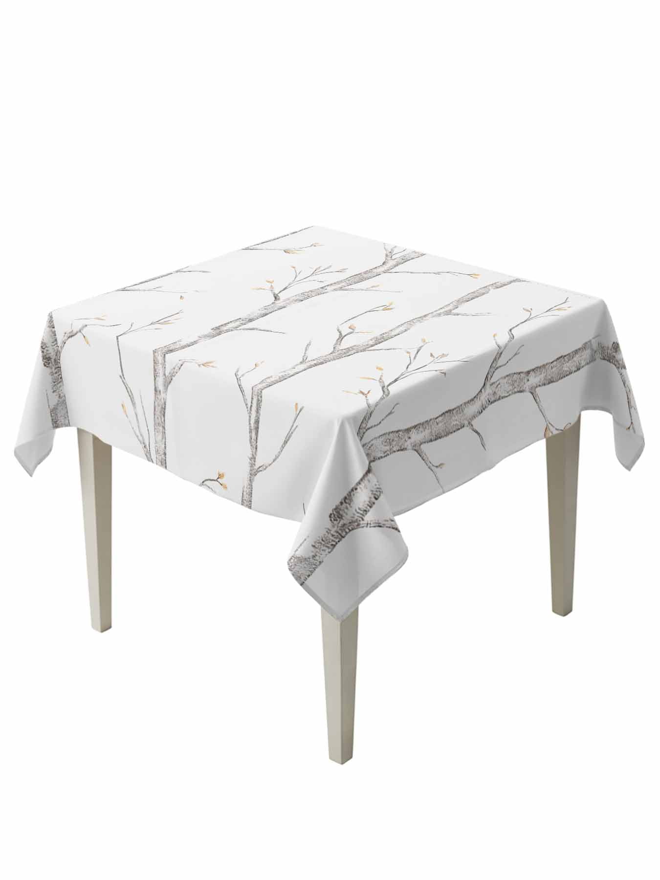 Grey Tree Table Cloth, Botanical Vintage Birds Branch Waterproof ...