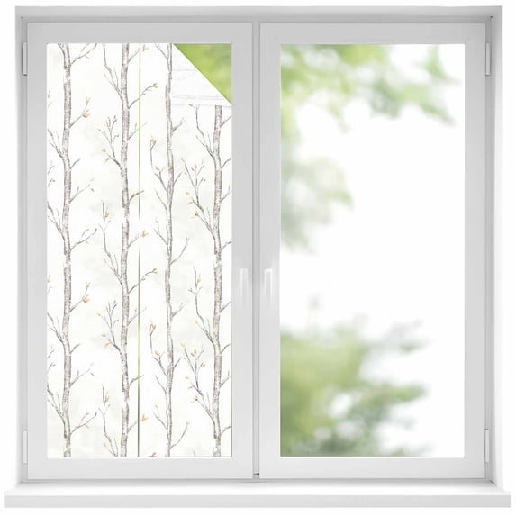 Grey Tree Window Privacy Film, Botanical Vintage Birds Branch Static ...