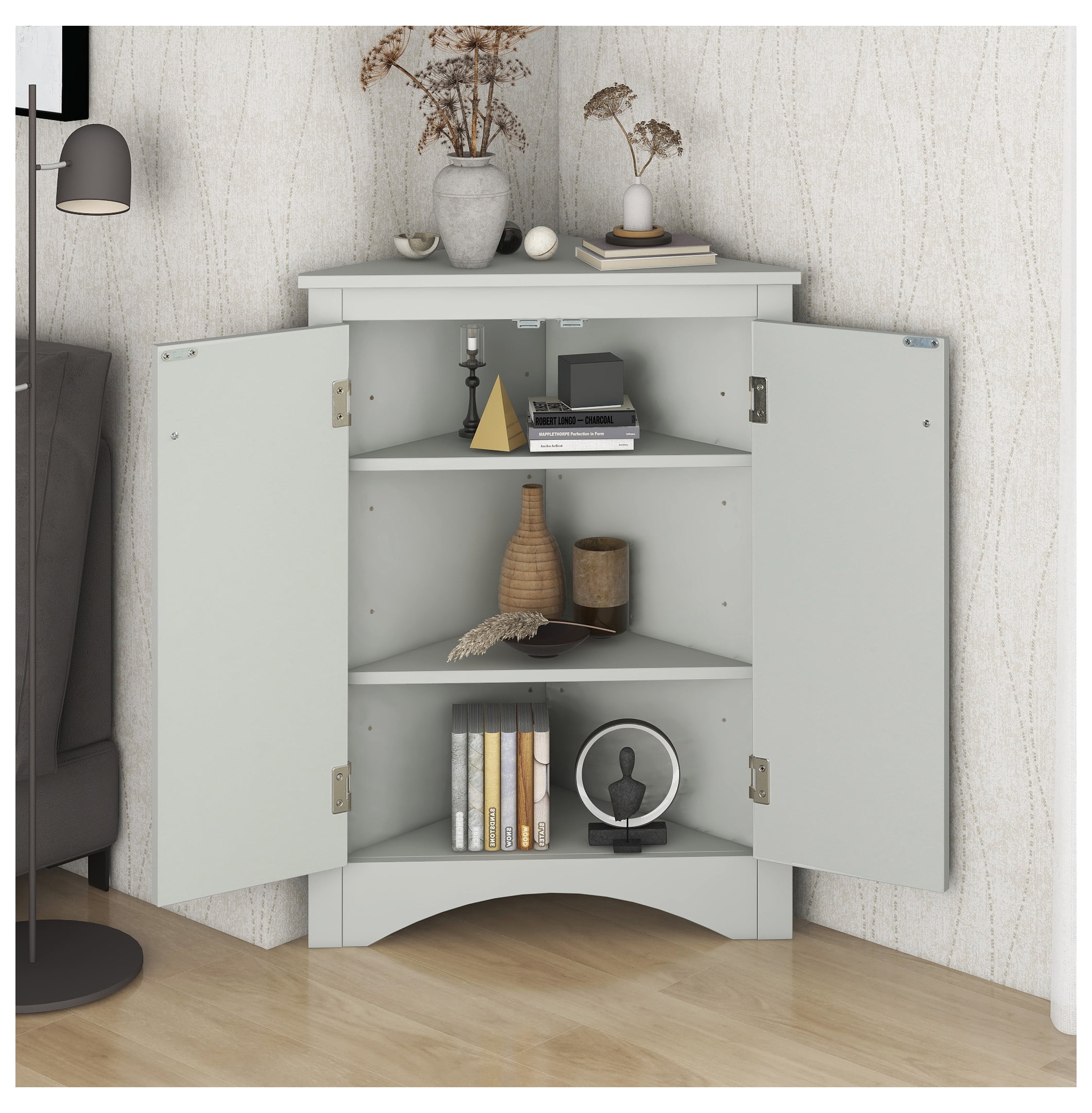 Grey Triangle Bathroom Storage Cabinet with Adjustable Shelves ...