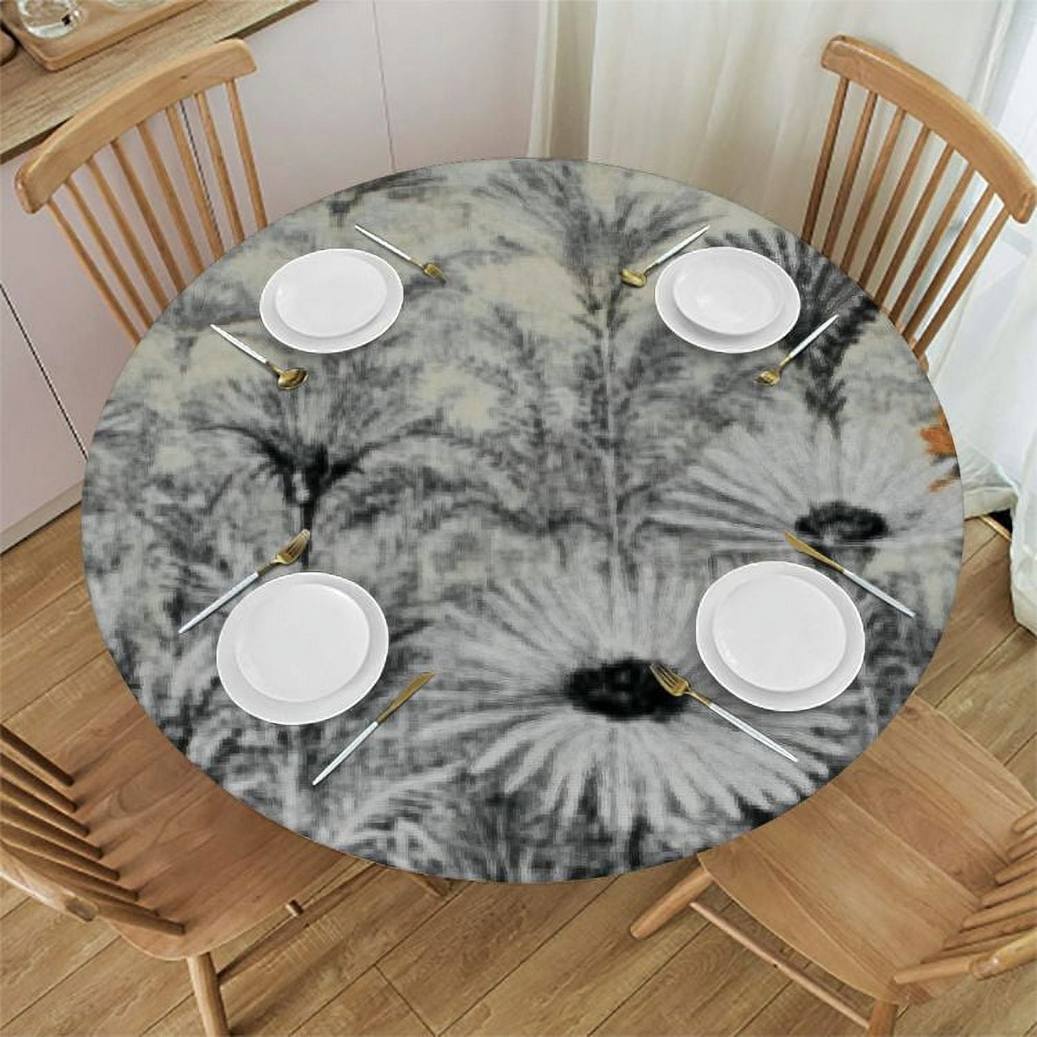 Grey Tropical Leaf Round Waterproof Table Cover Fitted Tablecloth ...