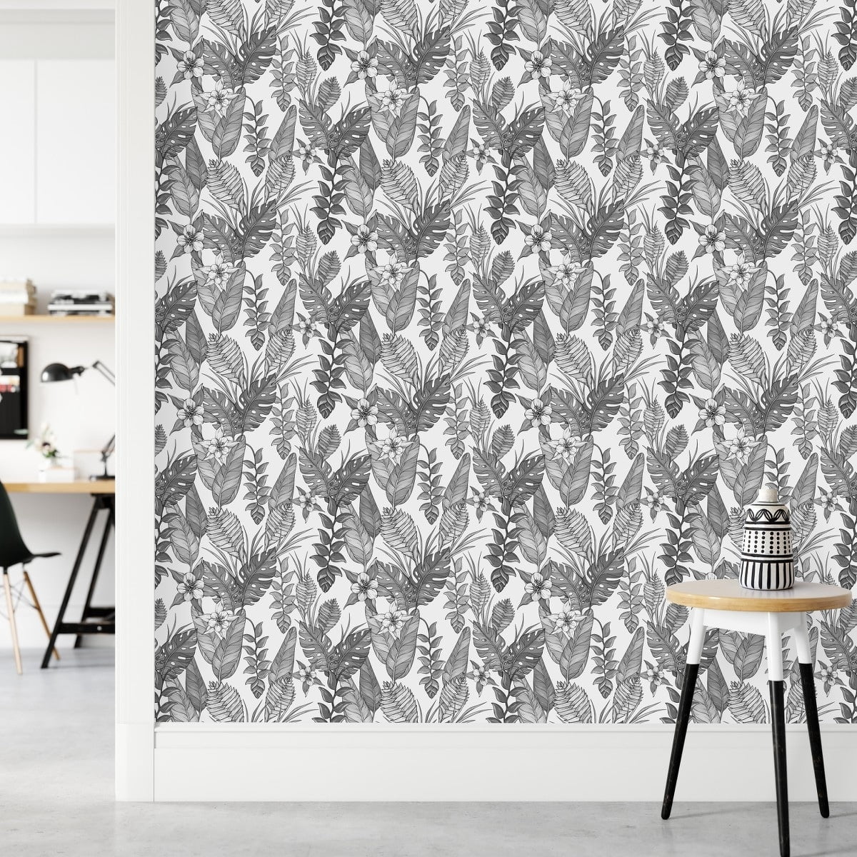 Grey Tropical Wallpaper Pre-Pasted - 25"W x 225"H - Walmart.com