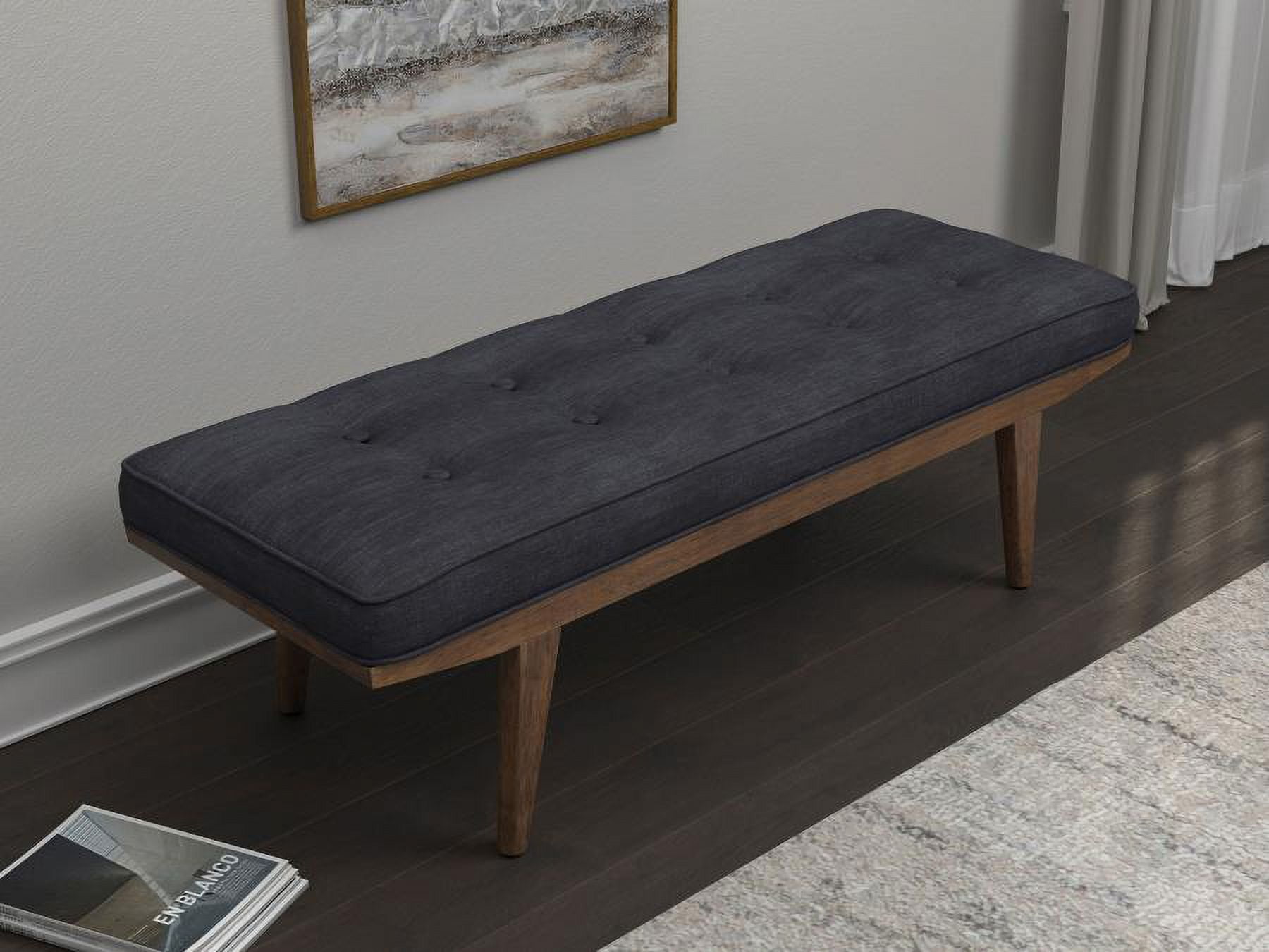 Grey Tufted Bench for Entryway or Bedroom - Mid-Century Modern Bench ...