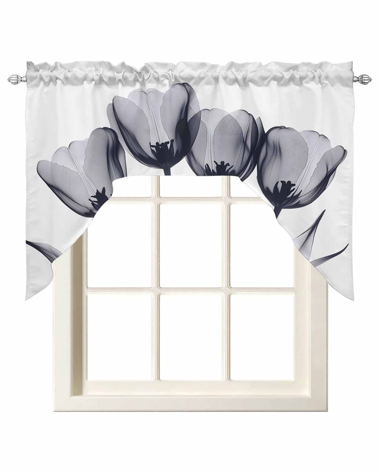 Grey Tulip Kitchen Swag Valances for Windows, Farmhouse Elegant Flowers ...