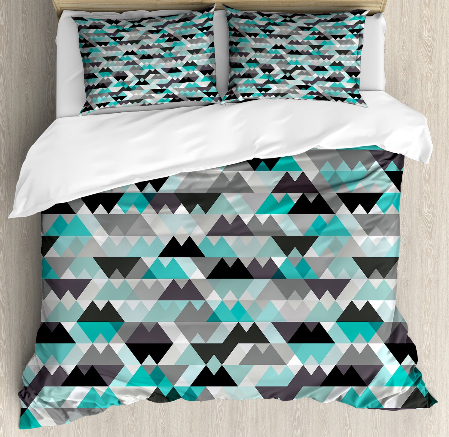 Grey and Turquoise Duvet Cover Set King Size, Futuristic Geometric ...