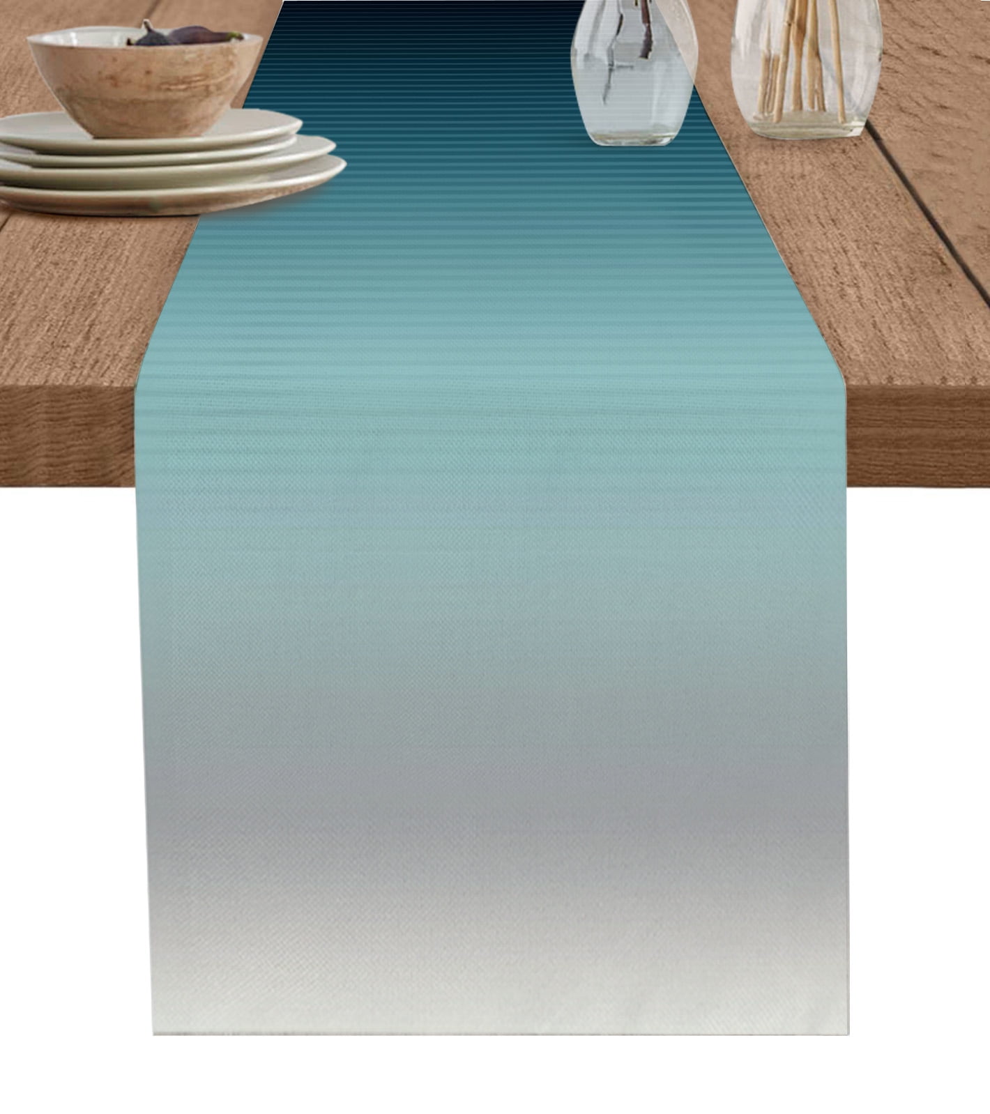 Grey Turquoise Ombre Table Runner Teal Modern Geometric Striped Abstract Art Tablerunners 16 x ...