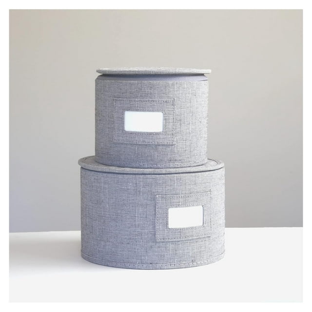 Grey Twill Hard Shell(tm) Two Round China Plates Storage Container With ...