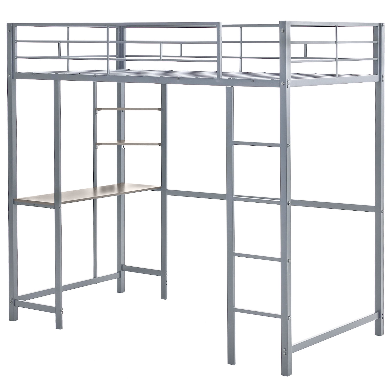 Grey Twin Size Detachable Square Tube Loft Bed with Built-In Desk & Two ...
