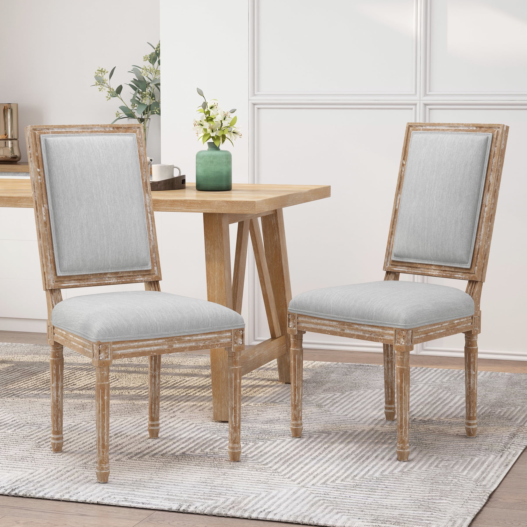 Grey Upholstered Dining Chair Pair, French Country Touch With ...