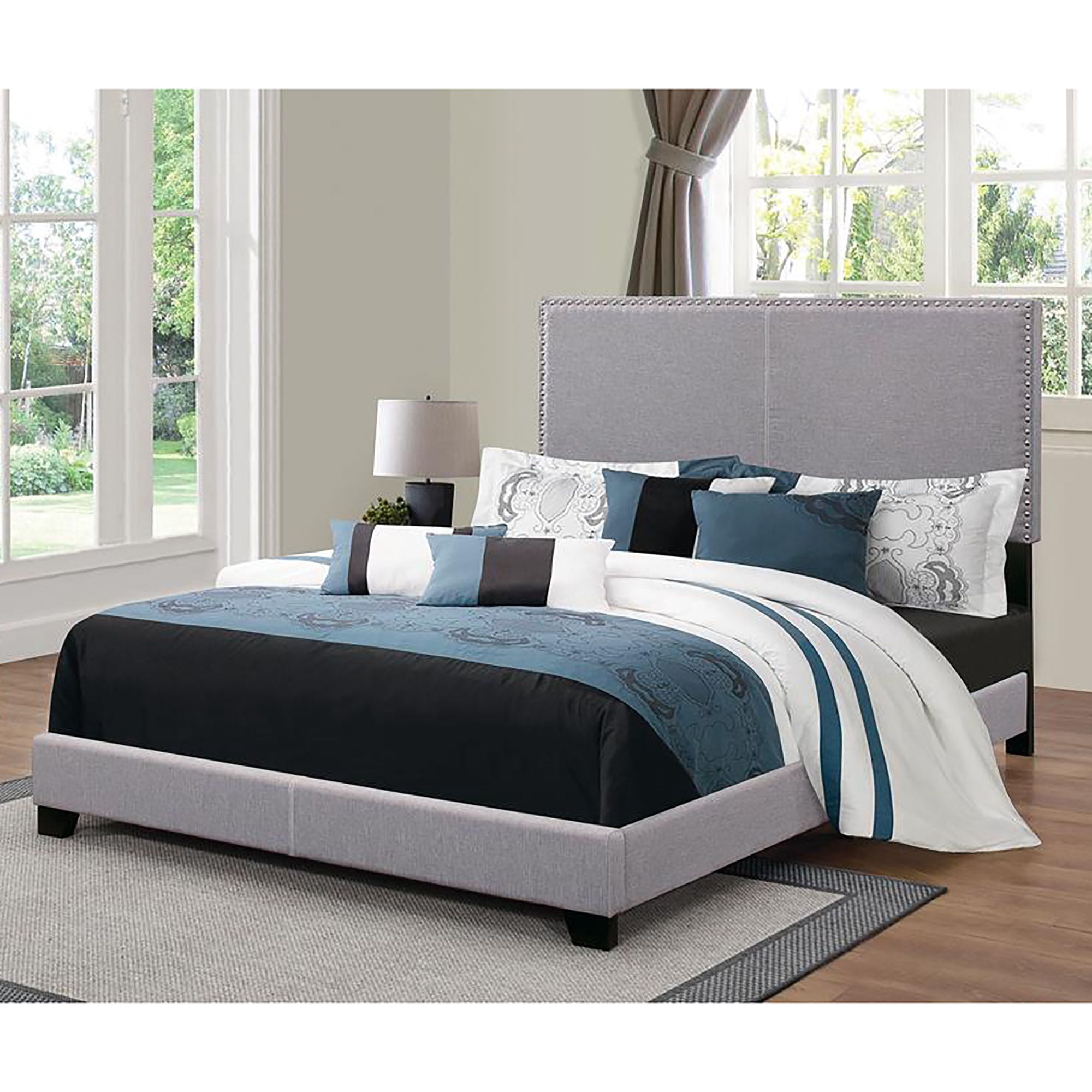 Grey Upholstered Queen Bed