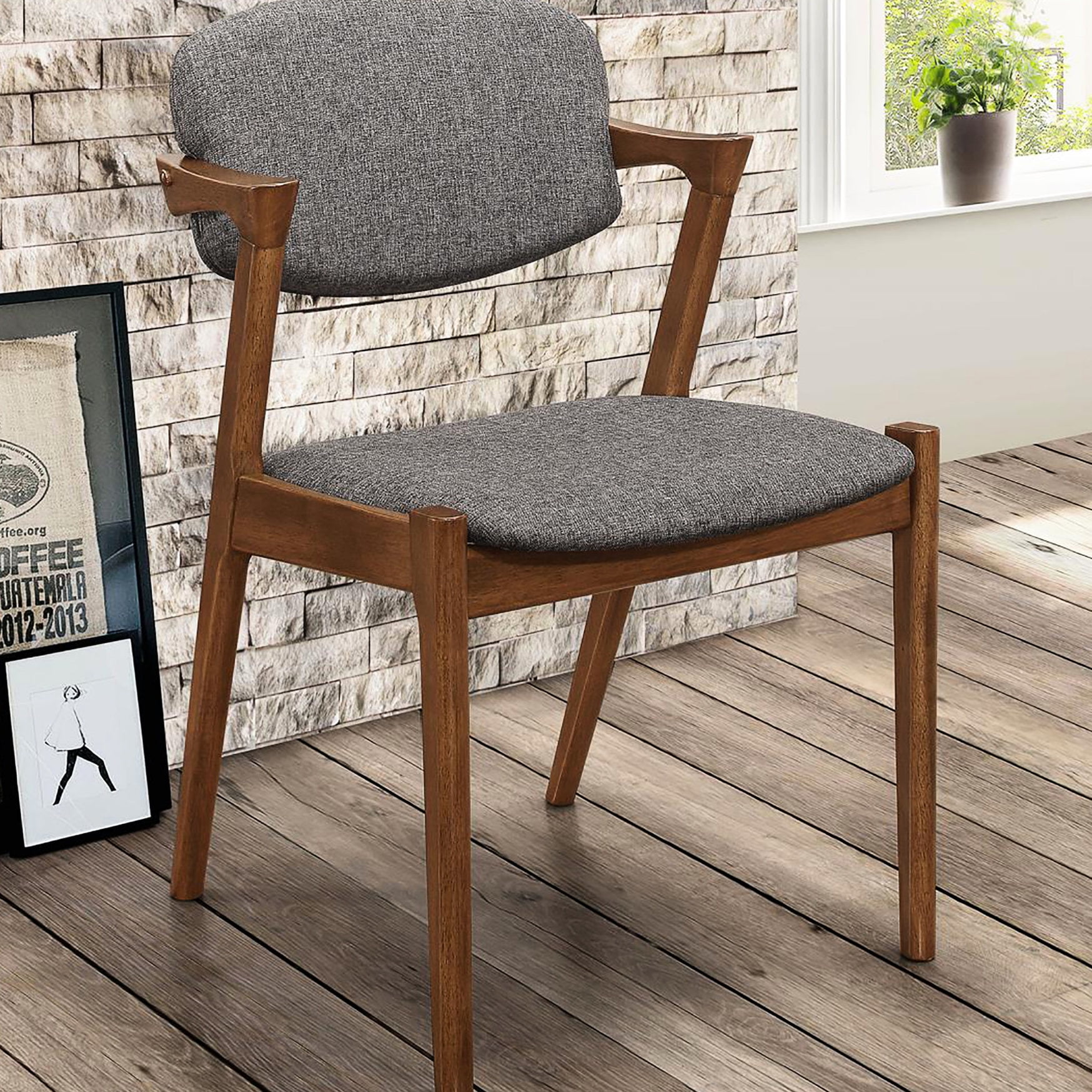 Grey Upholstery and Dark Walnut Legs - Open Back Chair Design - Dining ...