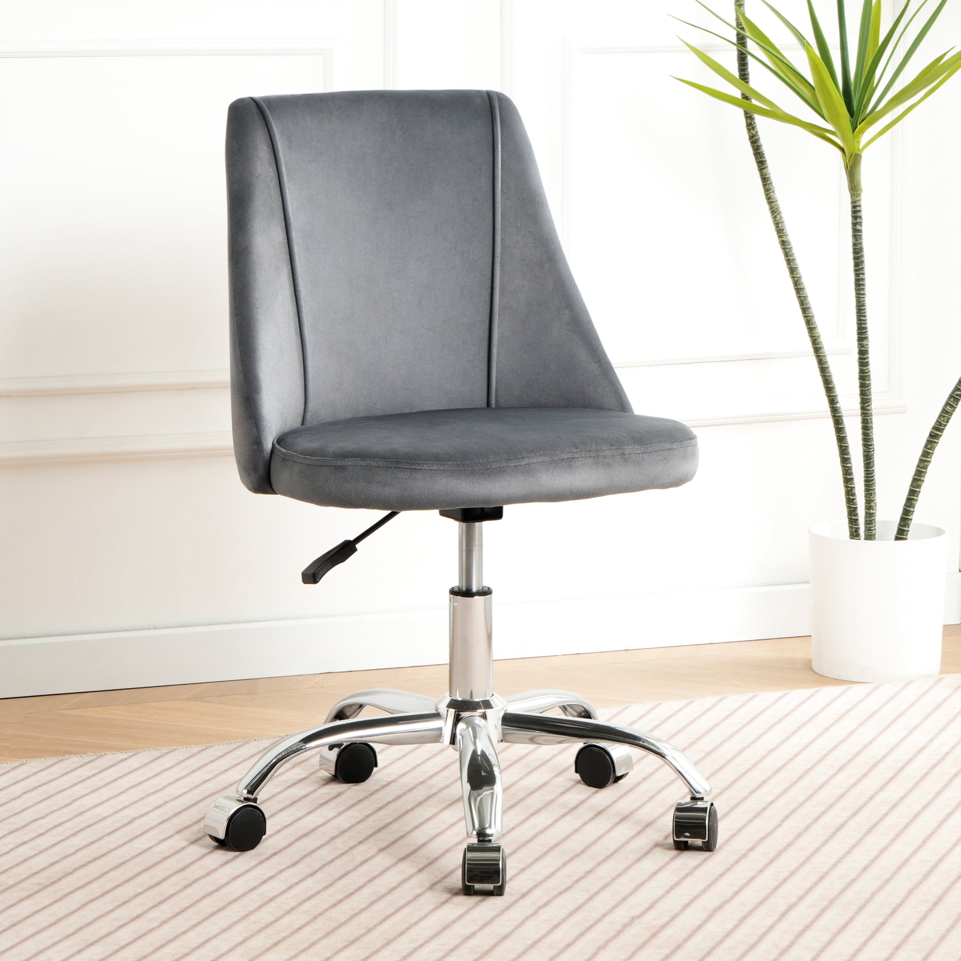 Grey Velvet Chair For Dining Room, Metal Legs, Adjustable Lift, Soft ...