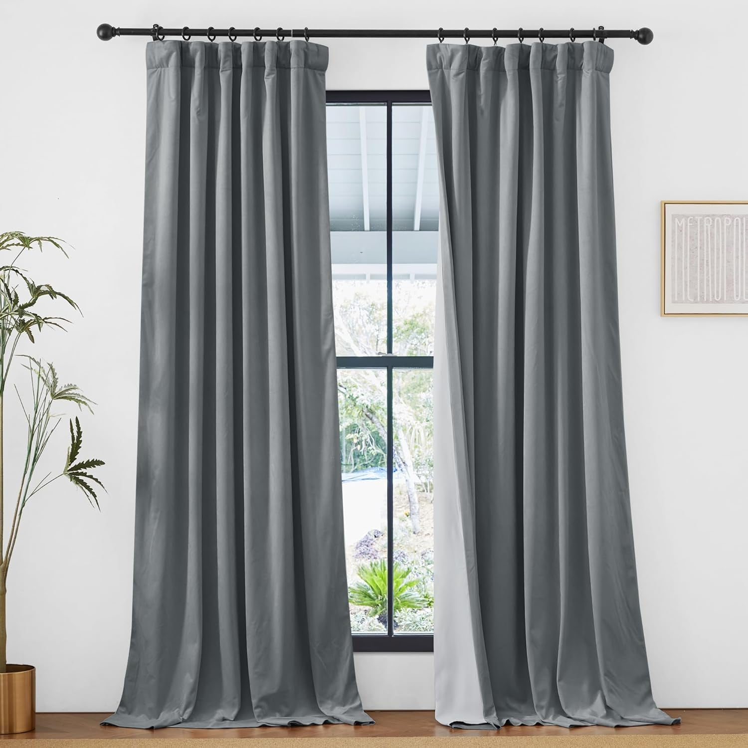 Grey Velvet Curtains 108 Inches for Sliding Door, Two-Layer Blackout ...