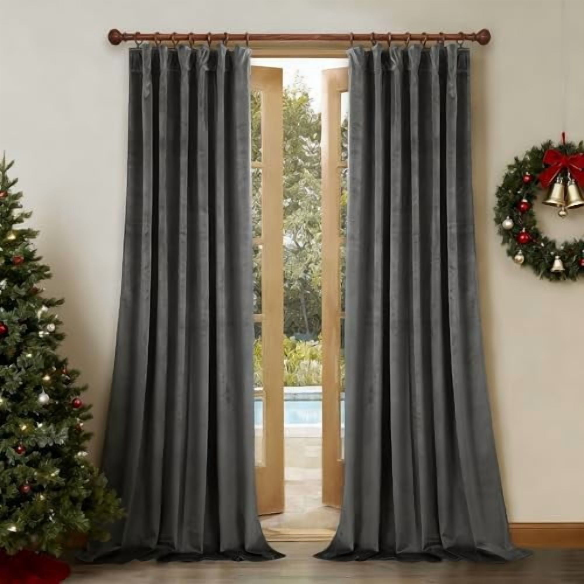 Grey Velvet Curtains 94 inches, Back Tab Blackout Thermal Insulated ...