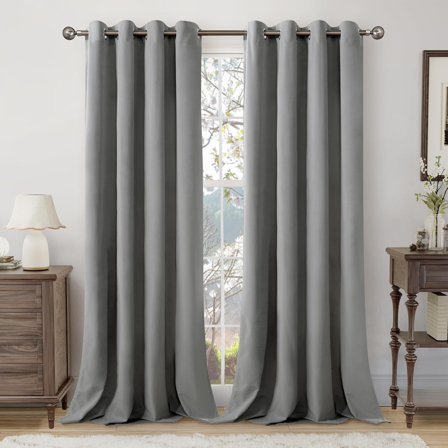 Grey Velvet Curtains with Grommet Thermal Insulation for Living Room ...